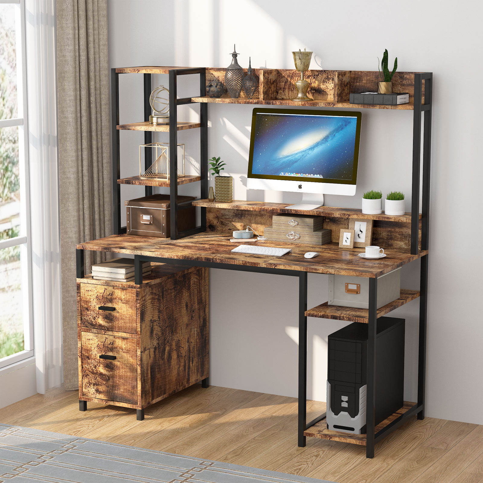 17 Stories Candita Computer Desk with Hutch and Storage Shelf, 55" Home ...