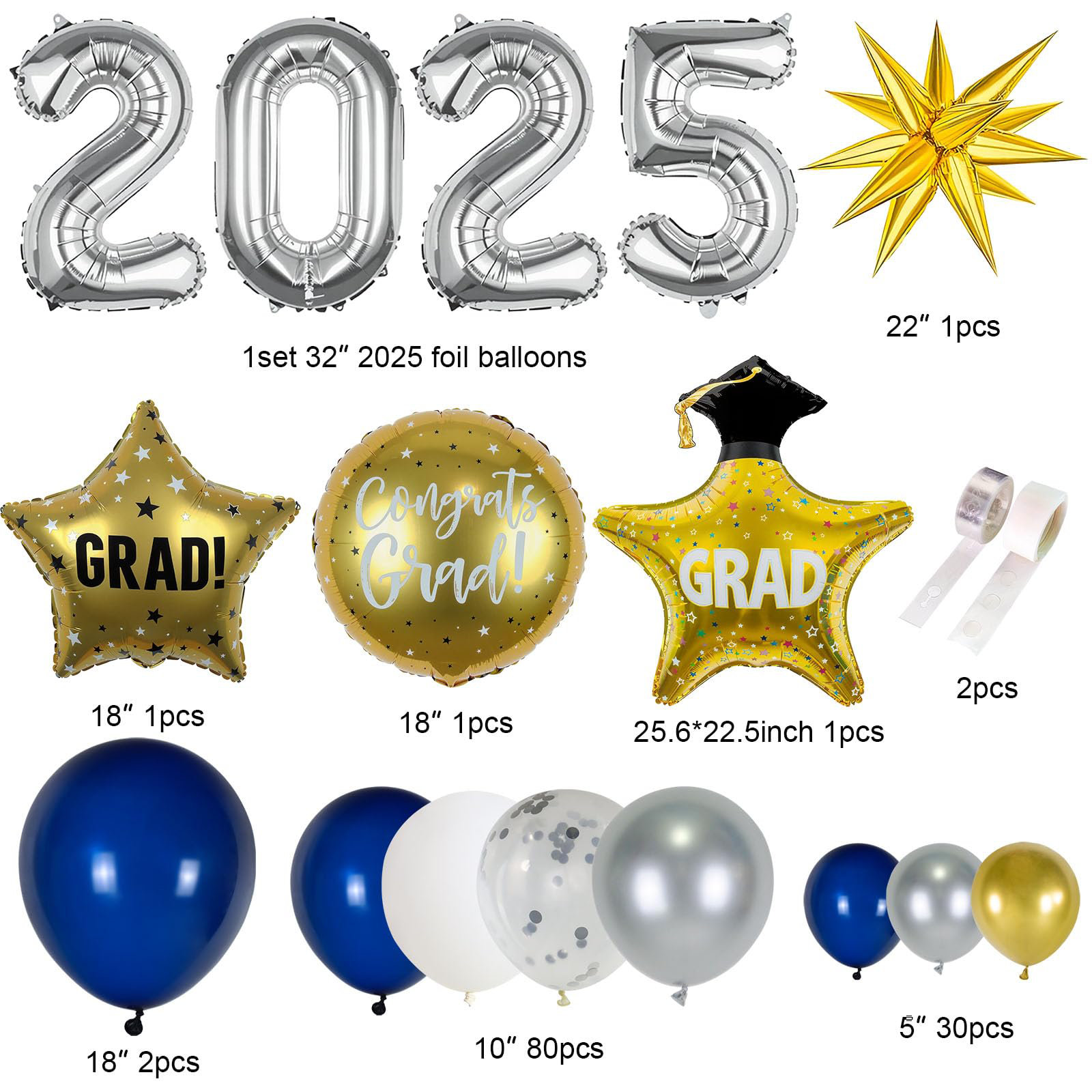 Zeki Shoggy 2025 Graduation Balloon Arch Garland Kit, Navy Blue Gold ...