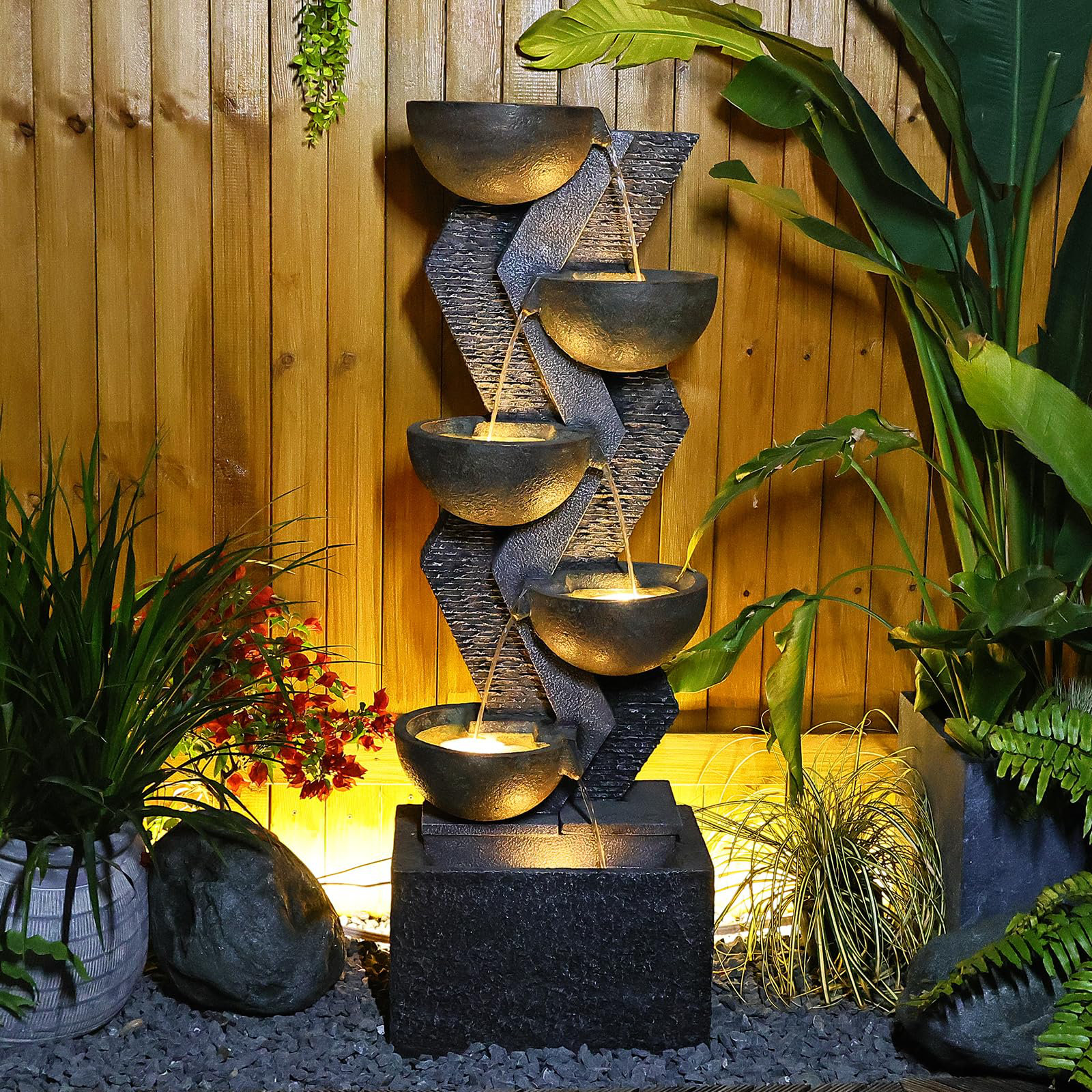 17 Stories 6-Tier Garden Fountains Outdoor 48.75''H Big Fountains with ...
