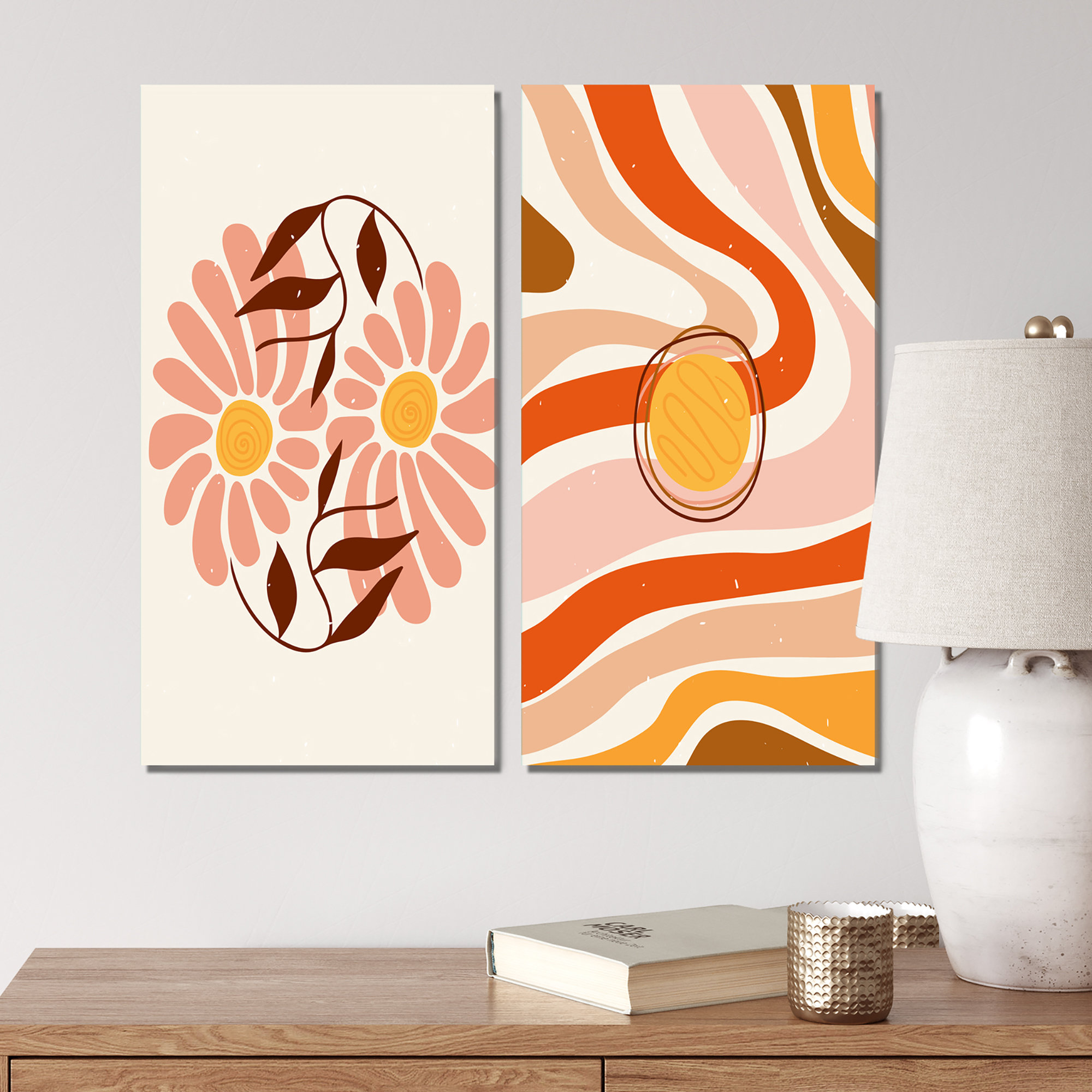 George Oliver Retro Sunrise Landscape with Moon VI - 2 Piece Graphic ...