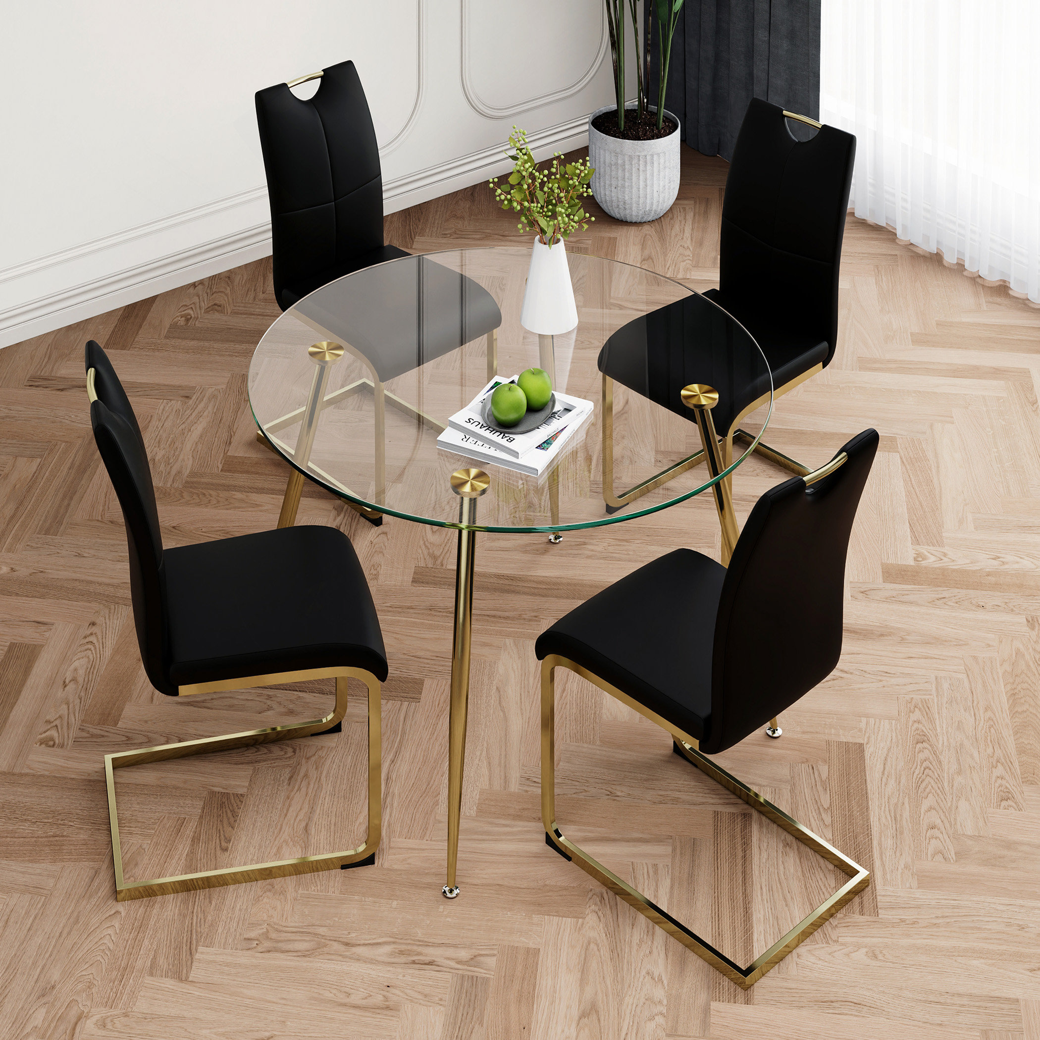 Everly Quinn Modern Simple Round Glass Dining Table, Wear-Resistant ...