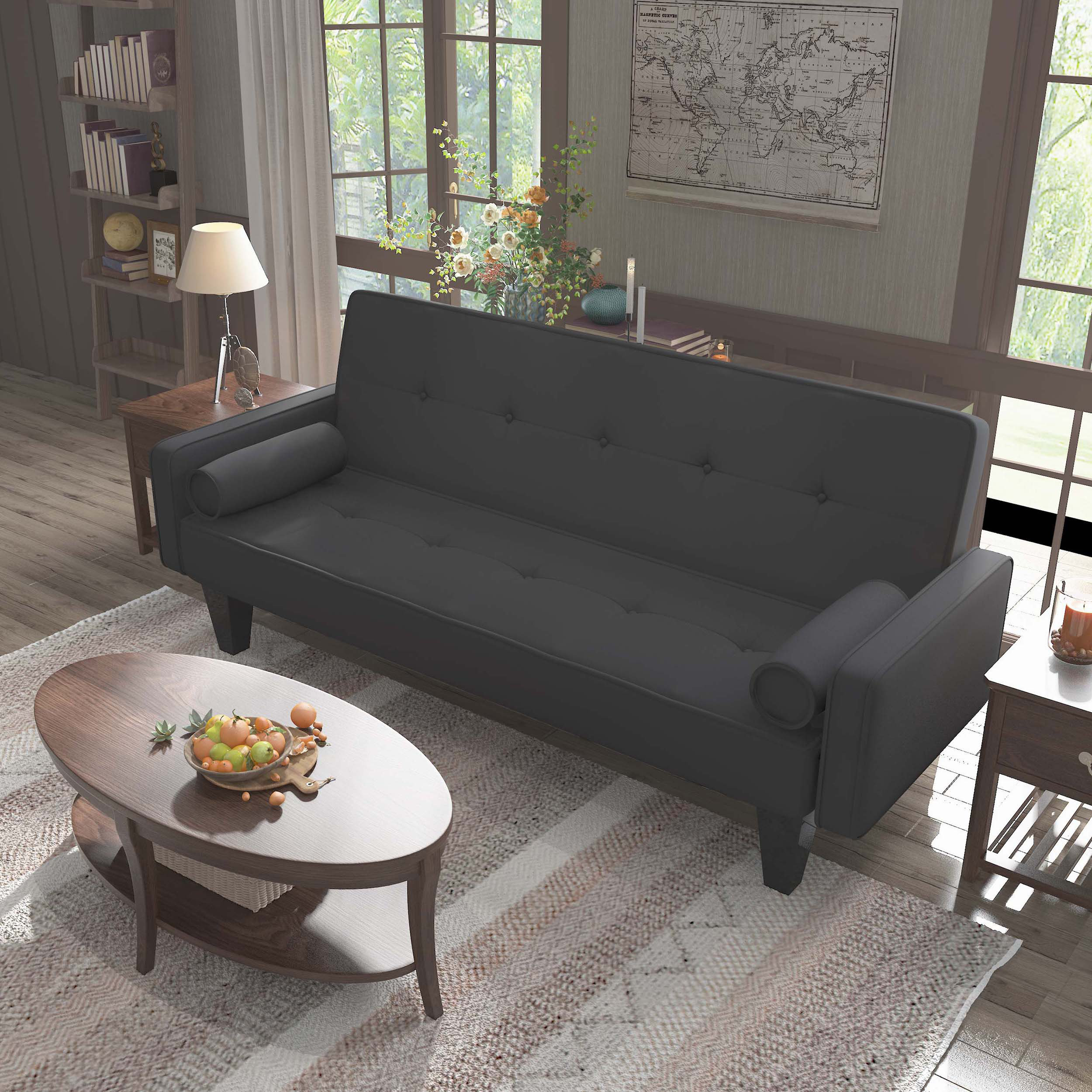 Ebern Designs Brown Put Out Sofa With Throw Pillow,Adjustable Backrest ...