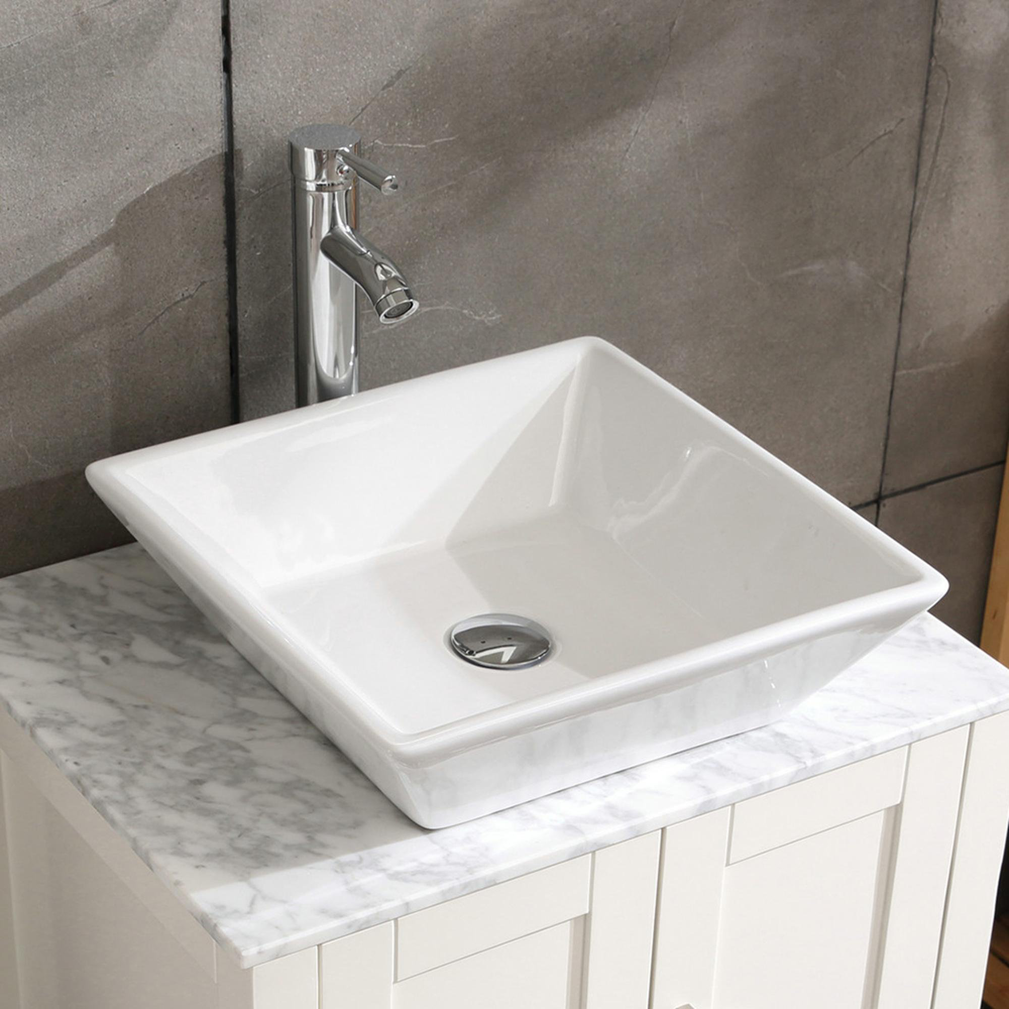 4CASA INTERNATIONAL Vessel square Ceramic Sink with faucet, drain pipe ...