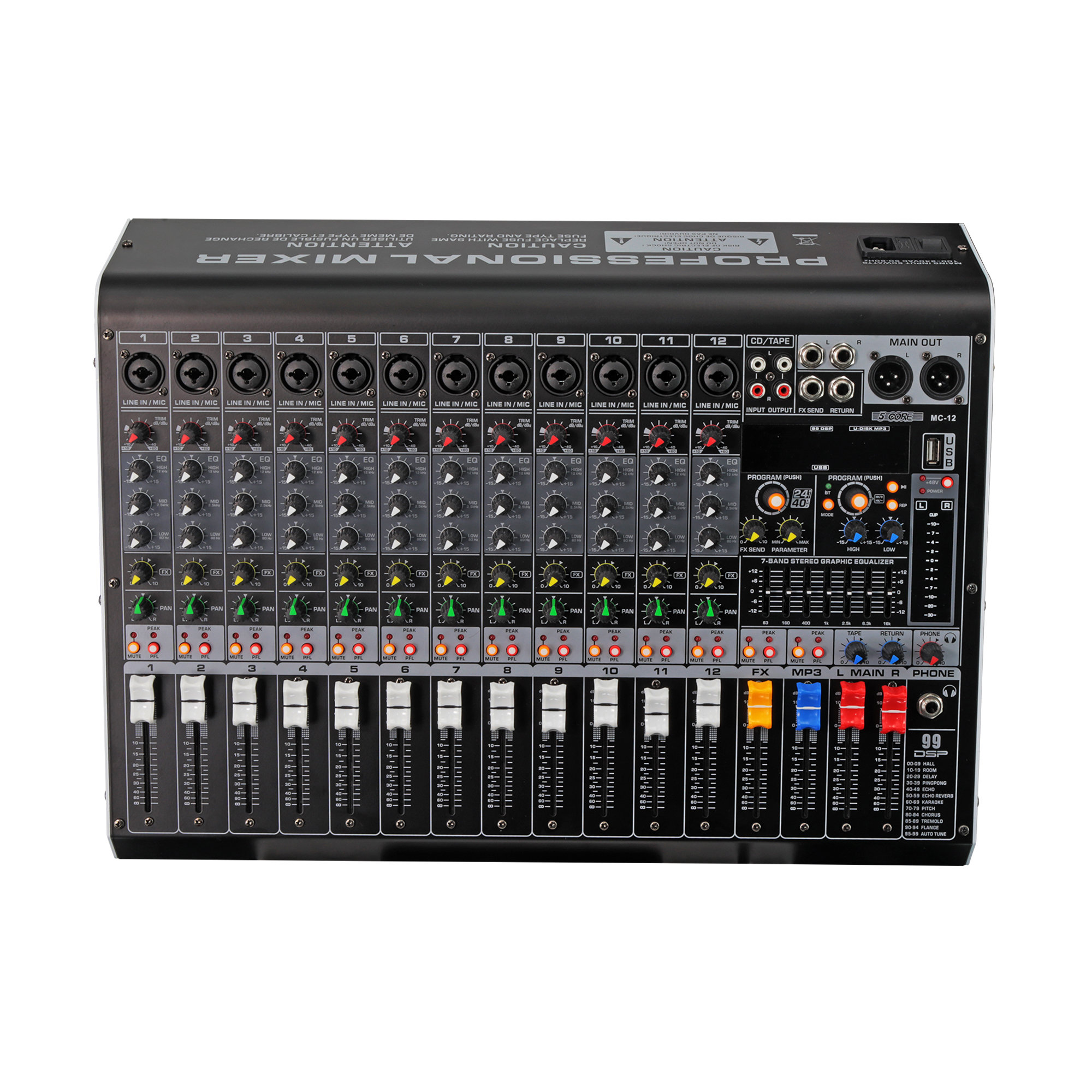 5 CORE 5 Core Audio Mixer 12 Channel DJ Mixing Board Bluetooth USB ...