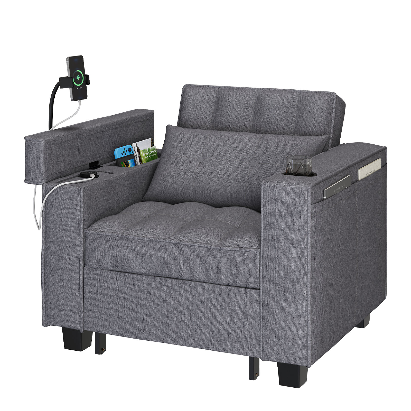 Latitude Run® 35-Inch Wide Adjustable Upholstered Sleeper Sofa Bed, 3 ...