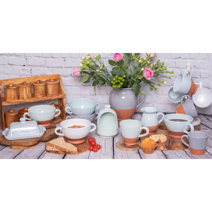 Verano Spanish Ceramics Rustic Pastel - Soup Bowl (half Dipped) - White ...