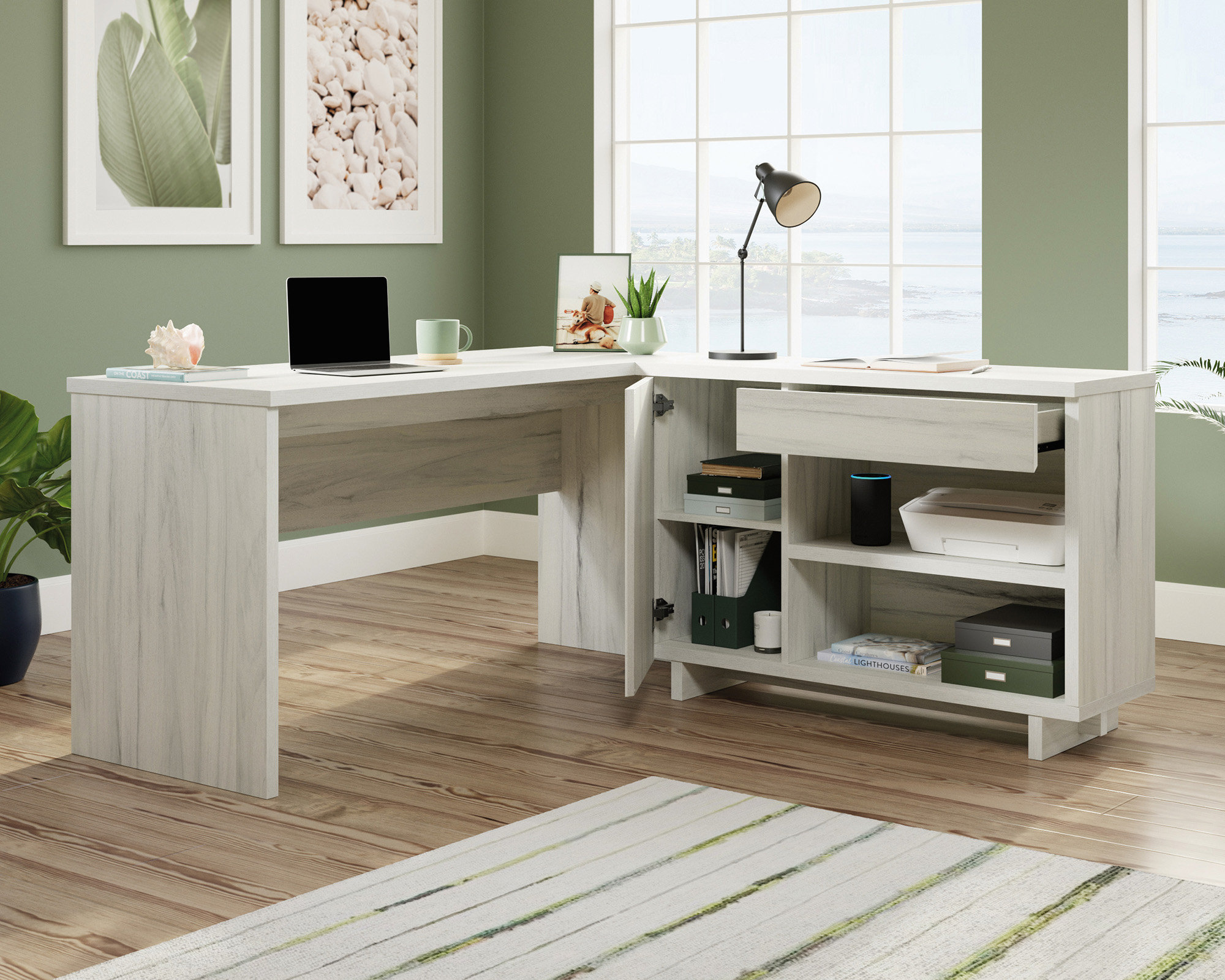 Latitude Run® Desk with Credenza in Haze Acacia - Wayfair Canada
