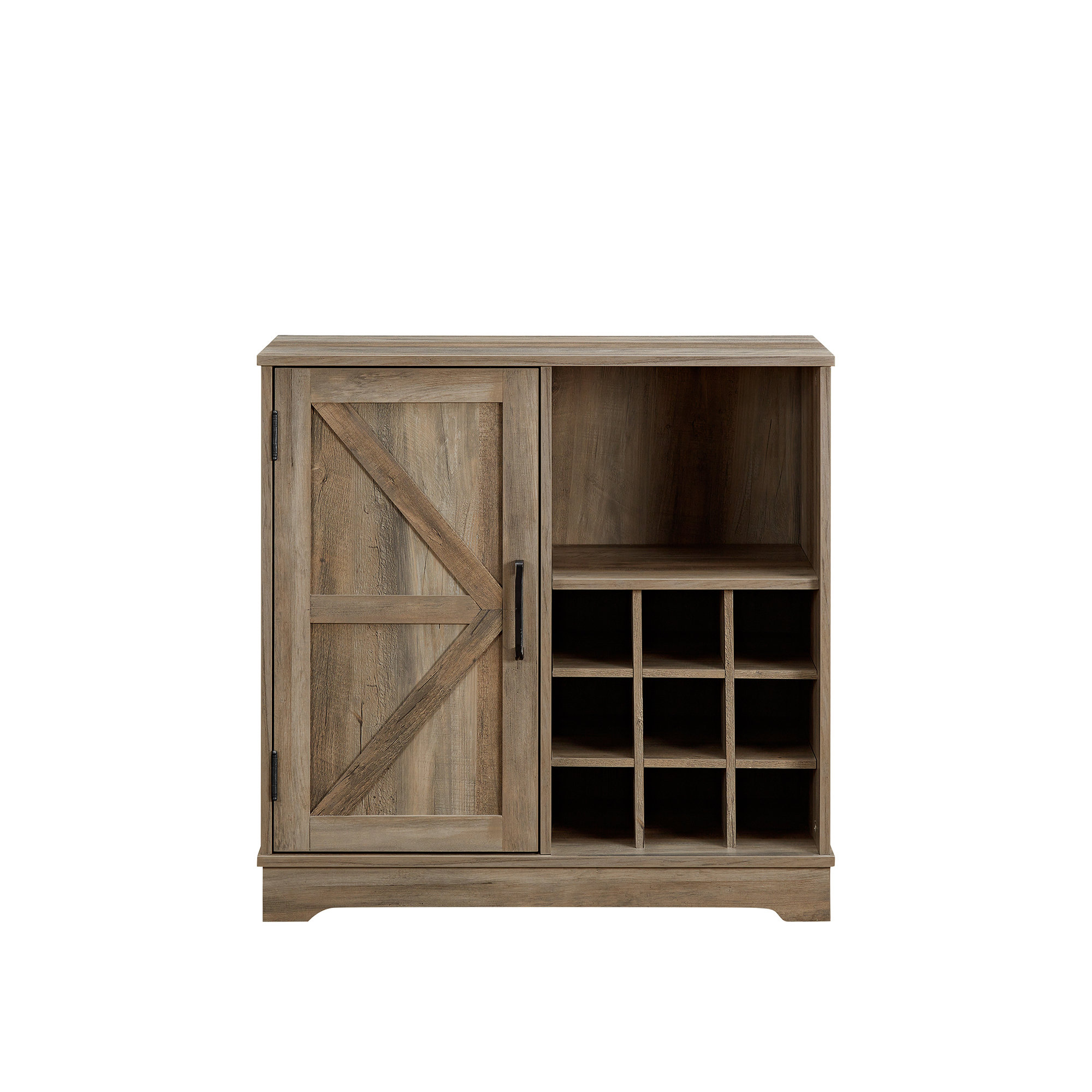Gracie Oaks Wine Bar Rack Cabinet With Wine Rack Barn Door Buffet ...