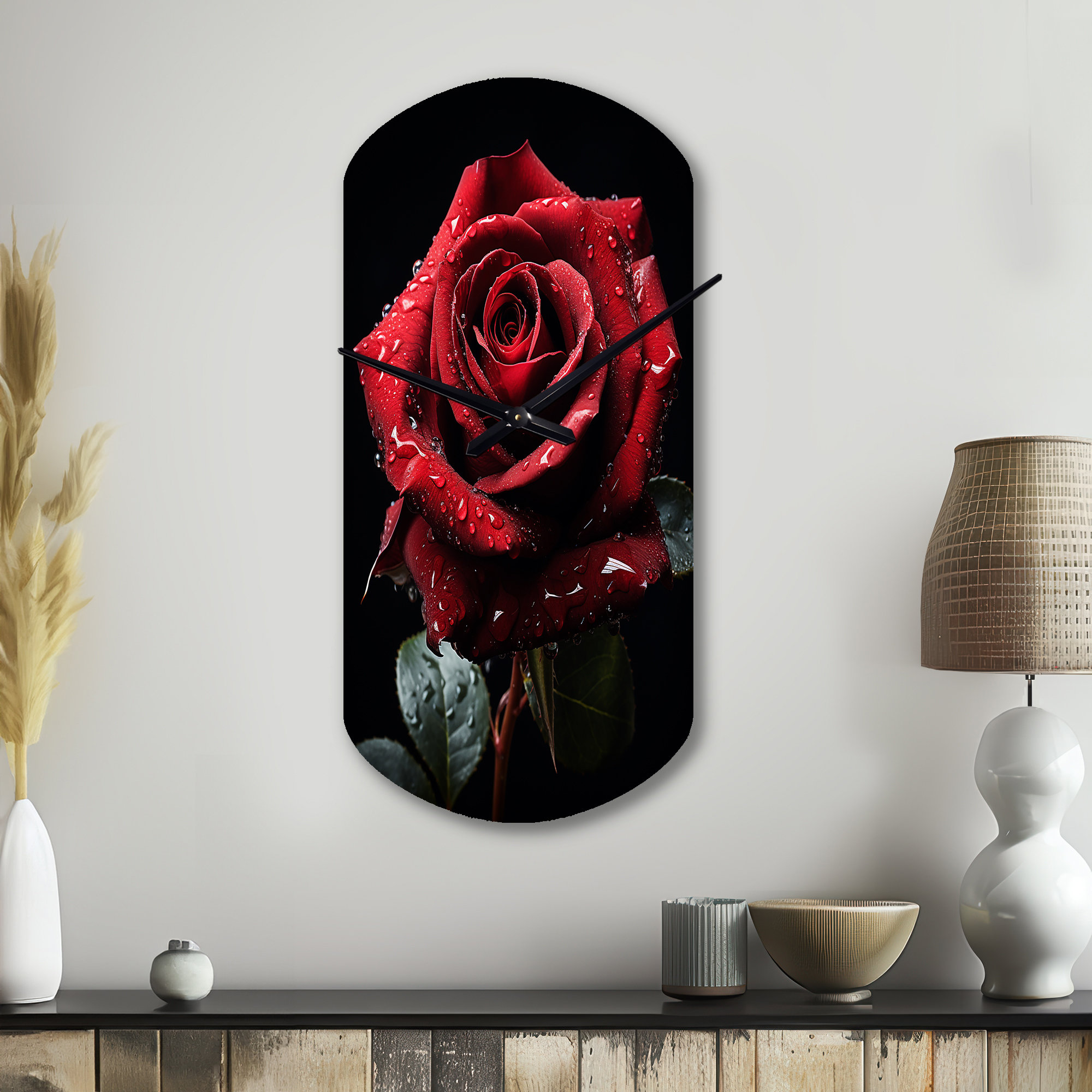 Design Art Red Black Rose Elegance I - Asymmetrical Rose Metal Wall ...