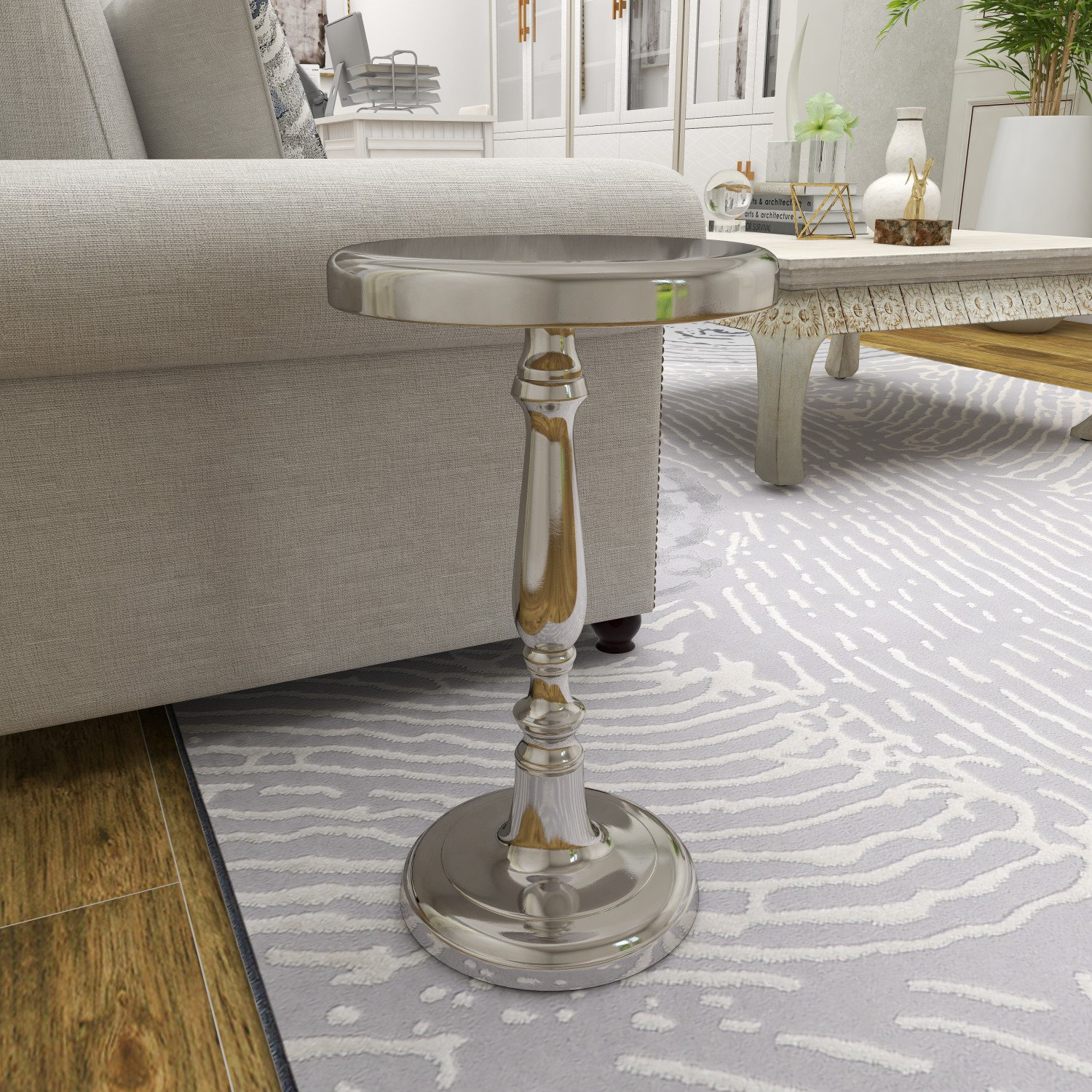 Mercer41 Hednesford Aluminum Metal Small Turned Pedestal Side End ...