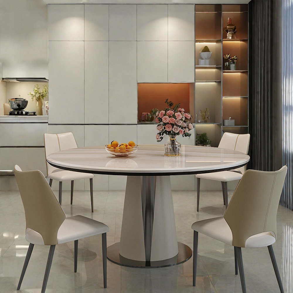 ALLNICEDT Modern Simple Microlite Round Dining Table Set | Wayfair