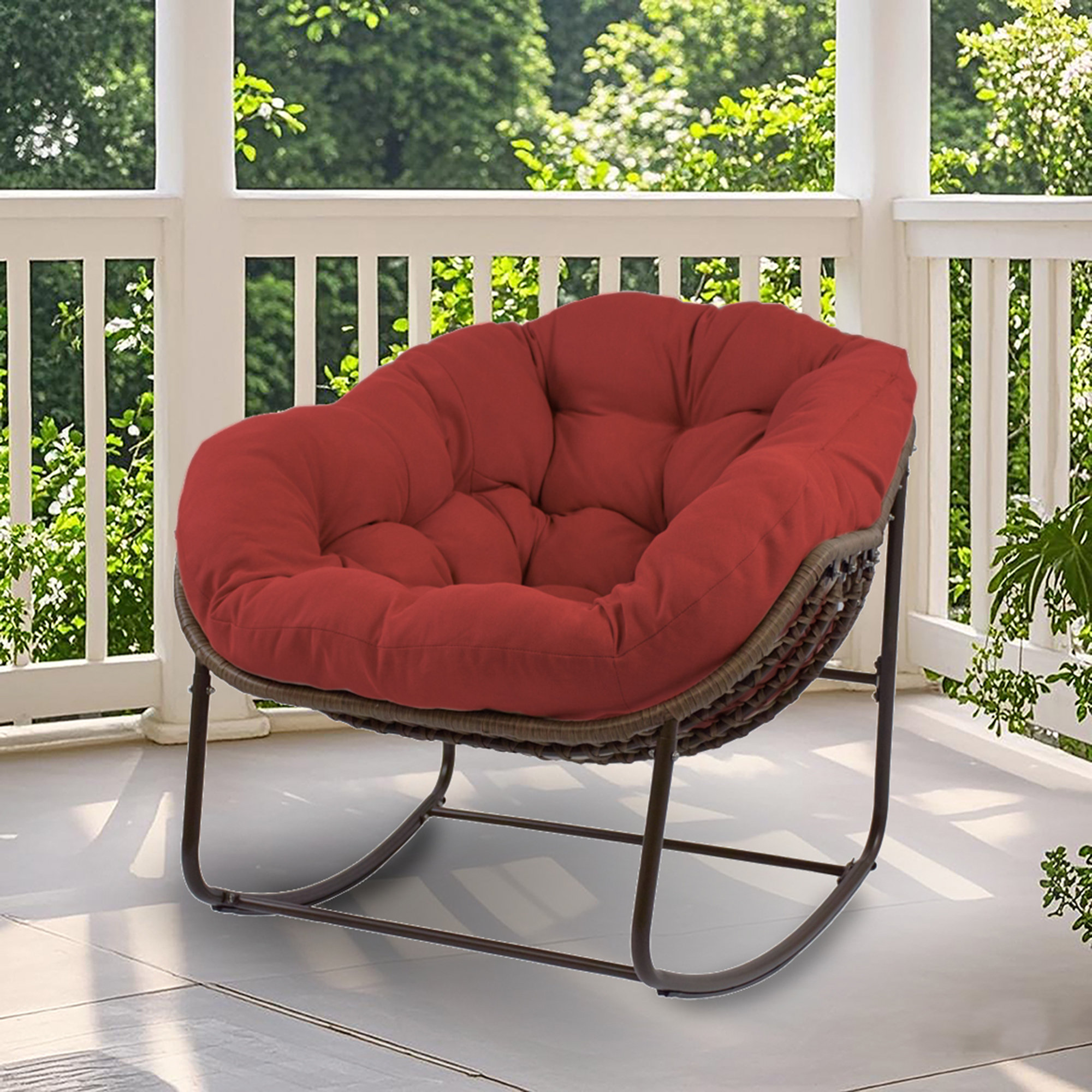 Corrigan Studio® Outdoor Ladena Rocking Rattan Chair with Cushions ...