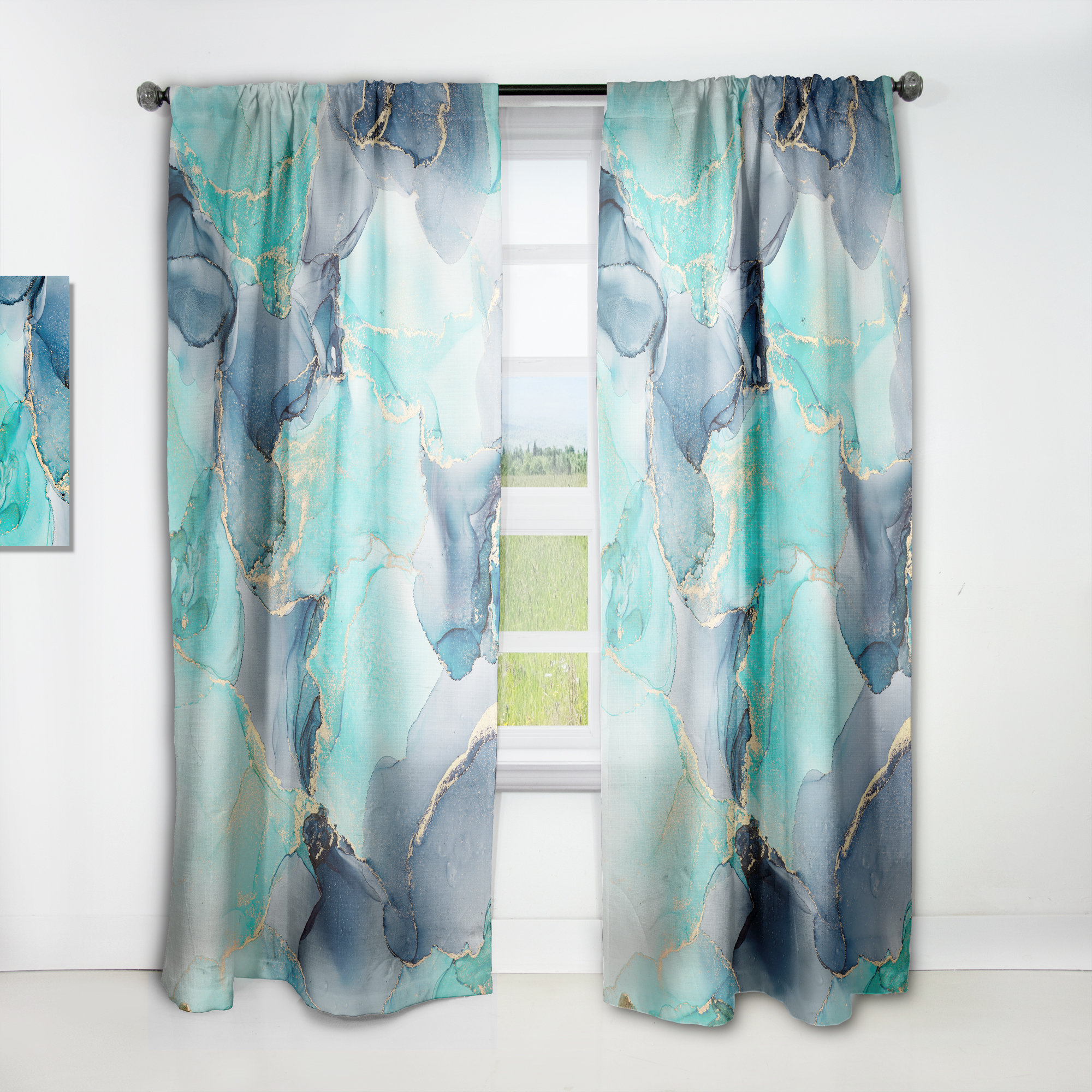 Design Art Abstract Semi-Sheer Thermal Rod Pocket Single Curtain Panel ...