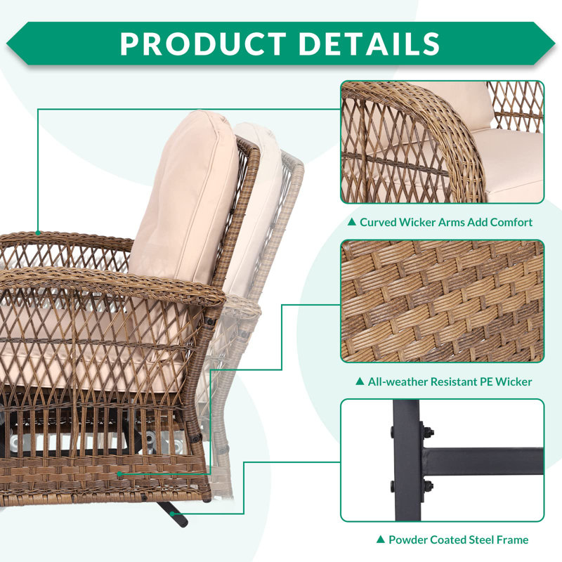 VIVIJASON Wilcox Vivijason 2-Piece Patio Wicker Rattan Glider Rocker ...