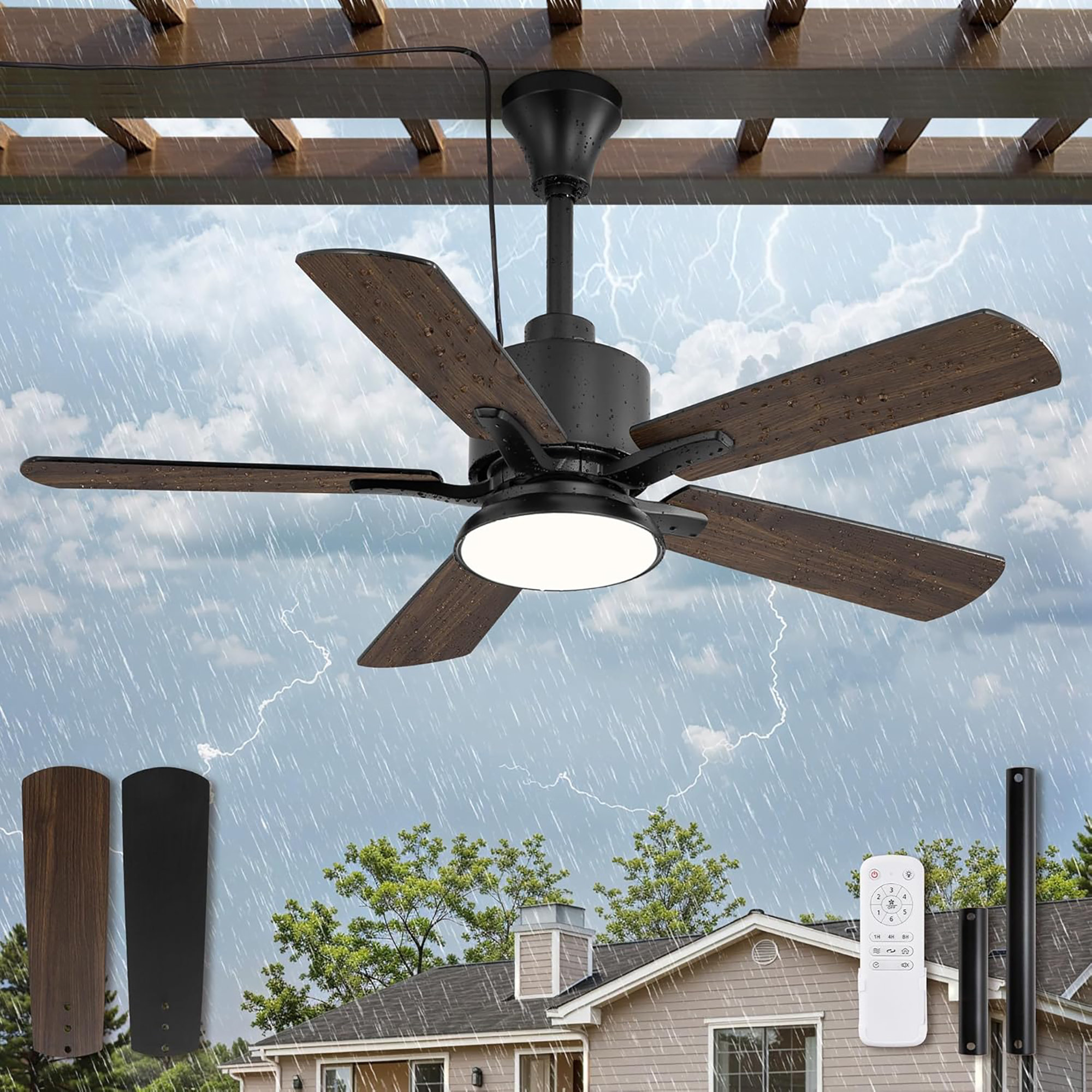 Ivy Bronx 42" Outdoor Ceiling Fans With Light For Patios, IP65 ...