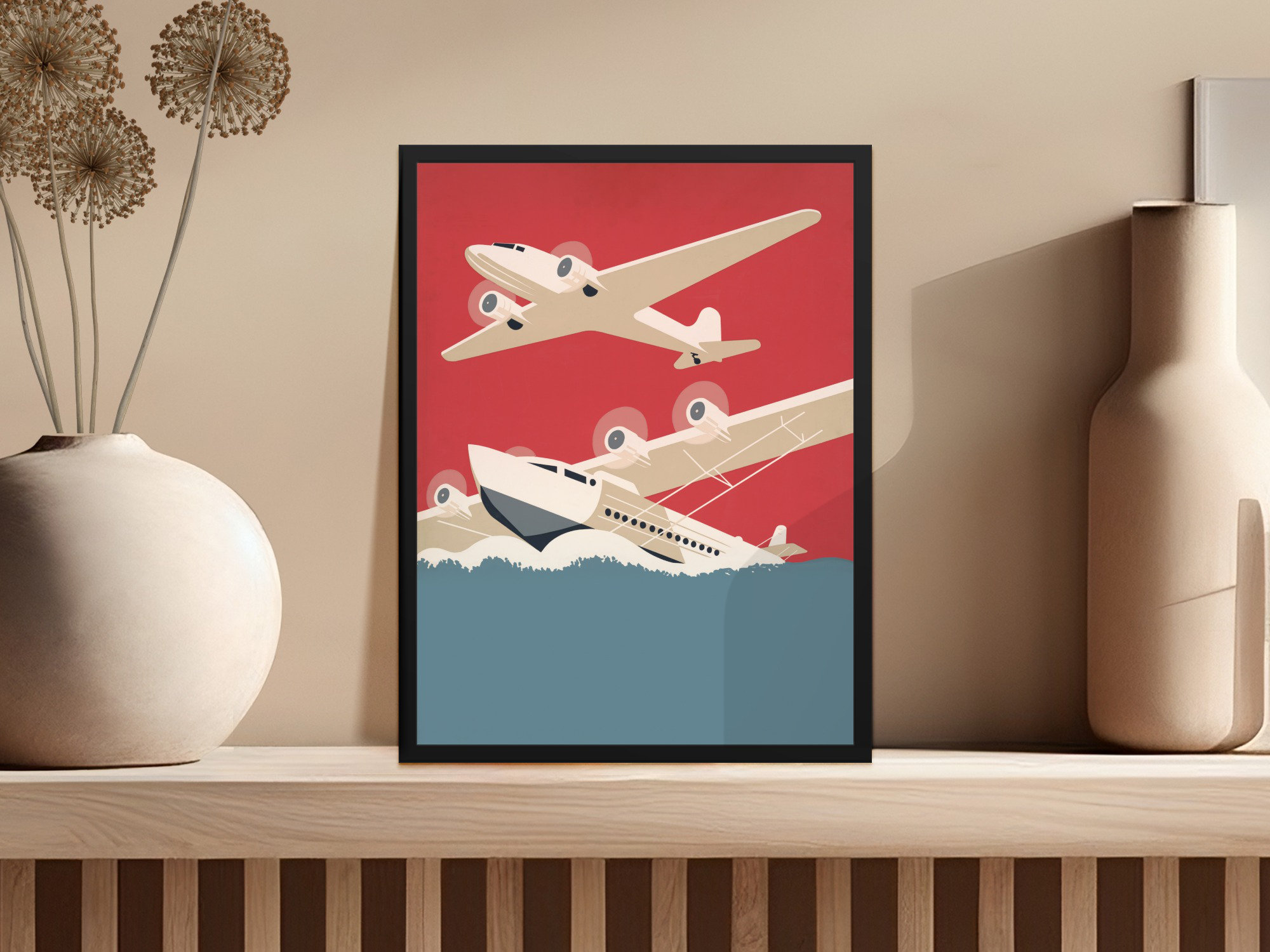 Lark Manor Flying High Vintage Airplane Illustration Retro Framed Poster | Wayfair.co.uk