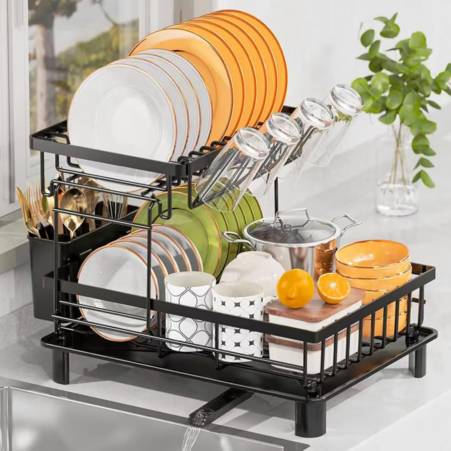 AGROTECH AVS Dish Drying Rack, Large 2 Tier Stainless Steel Dish Rack ...