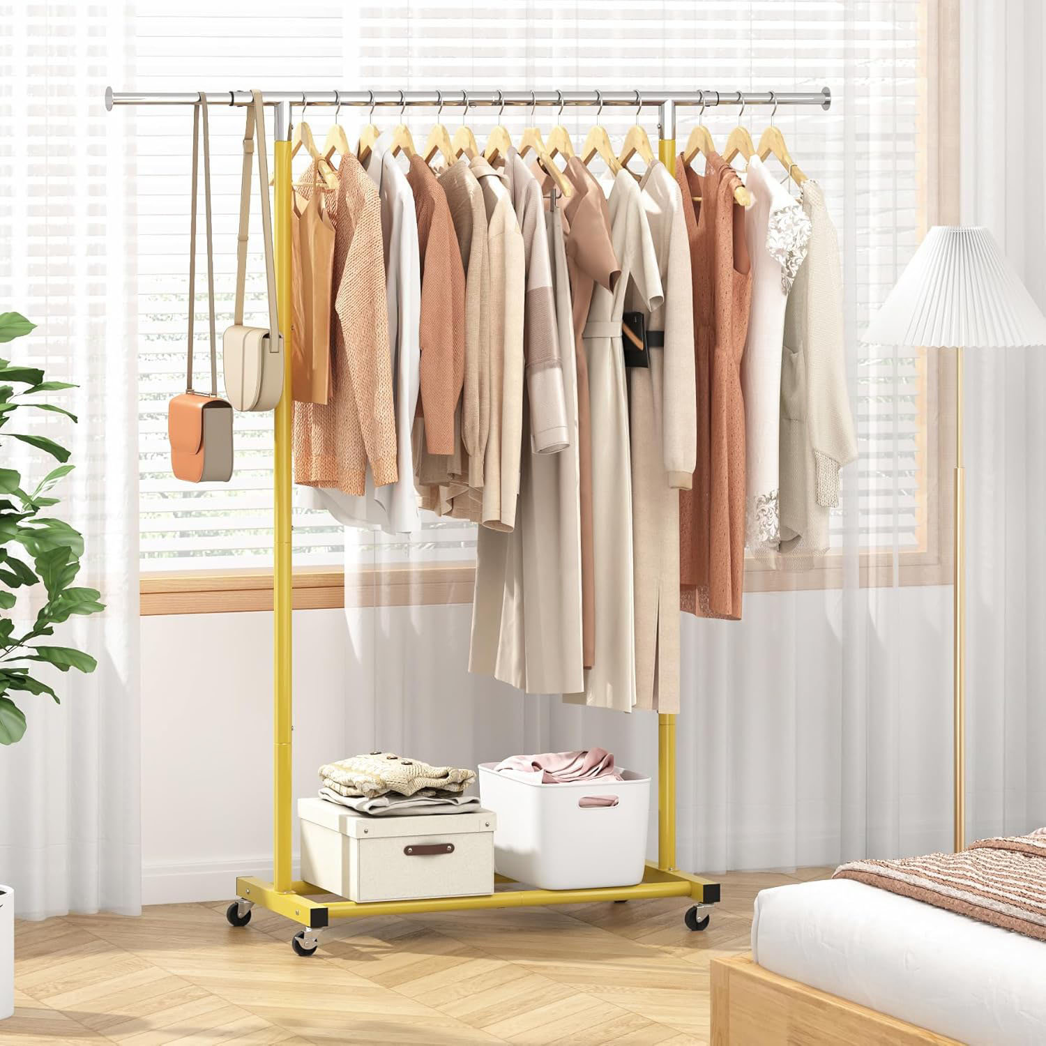Rebrilliant Clothes Rack With Shelf Expandable Clothing Garment Rack ...