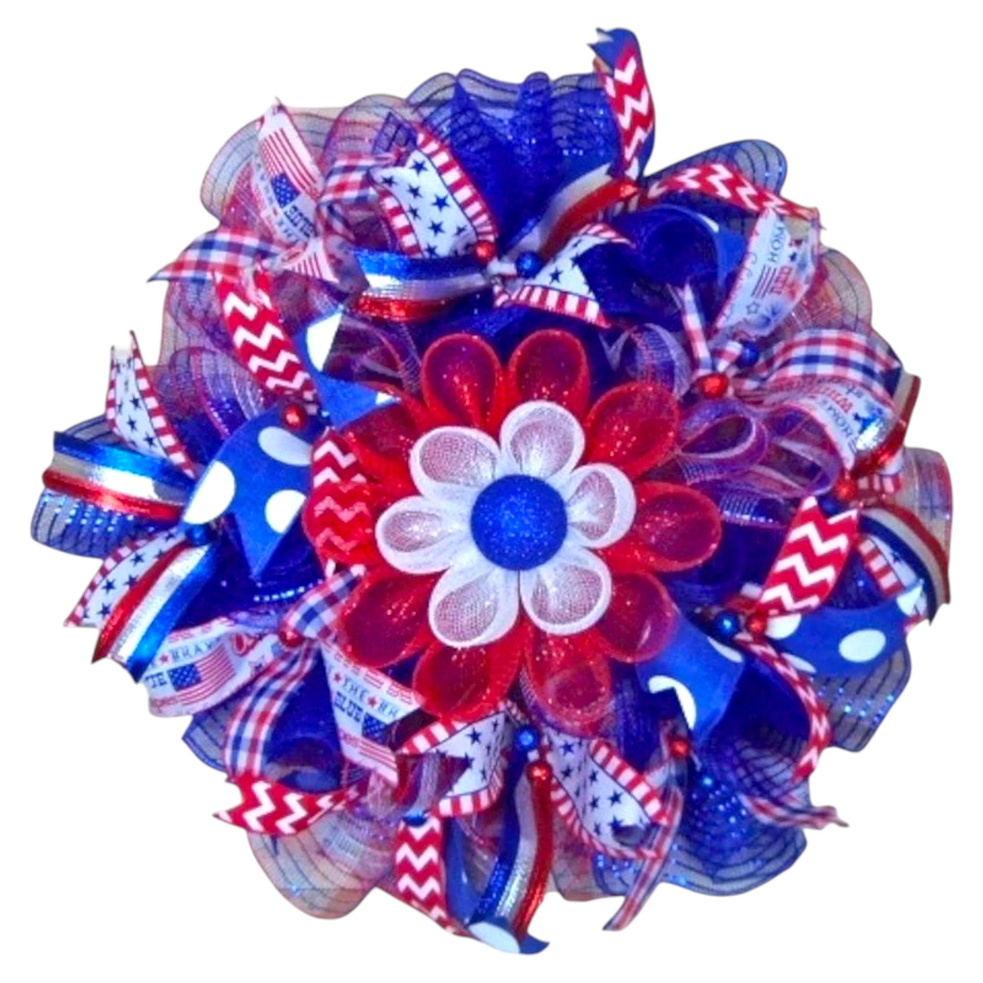 The Holiday Aisle® Patriotic 4th of July Deco Mesh Wreath Flower Red ...