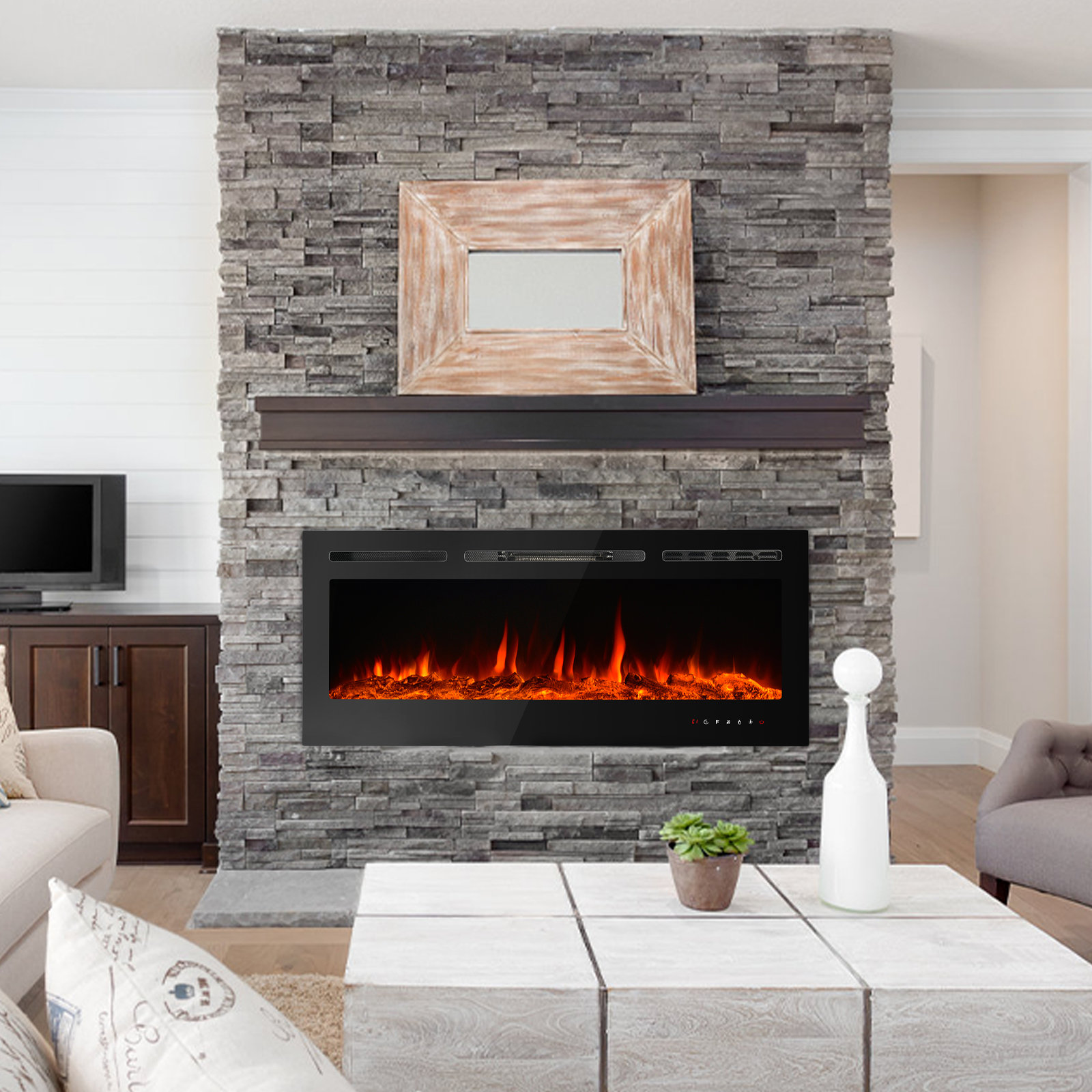 Symple Stuff Lindfield Recessed Wall Mounted Electric Fireplace ...