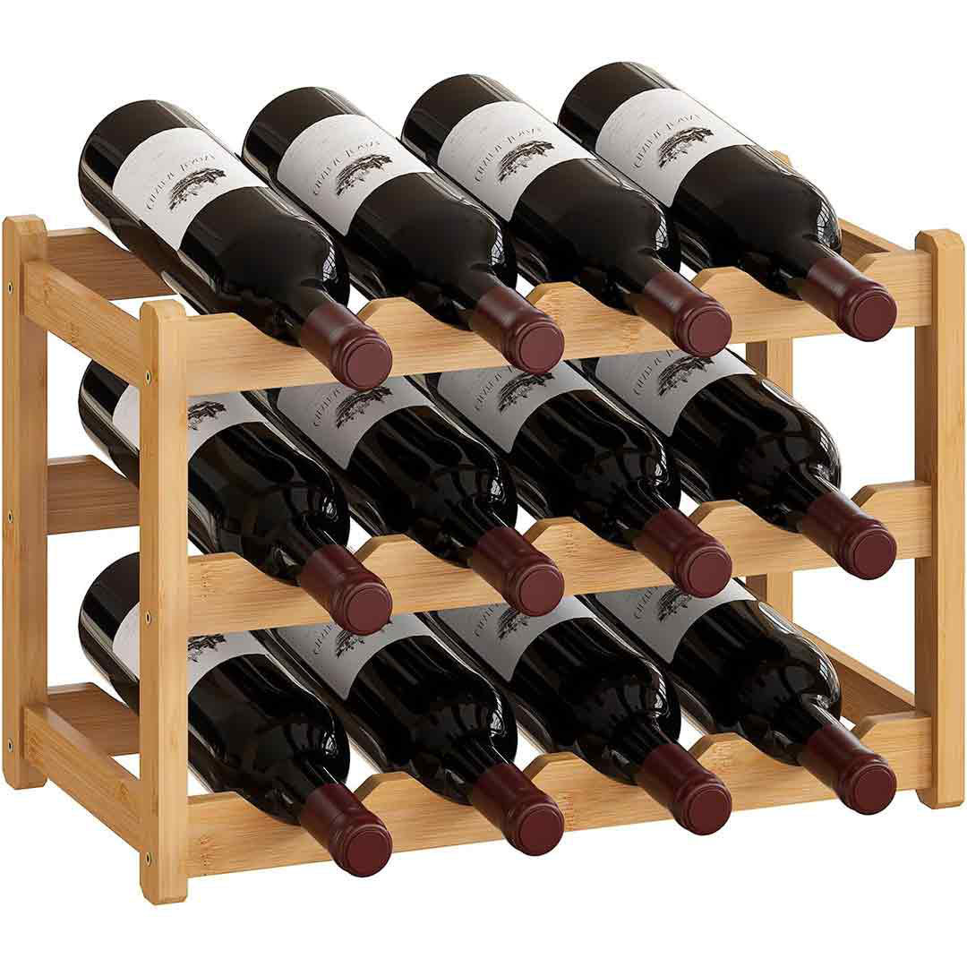 Loon Peak® Bamboo Wine Rack Wine Storage Cabinet Shelf 12 Bottle Wine ...