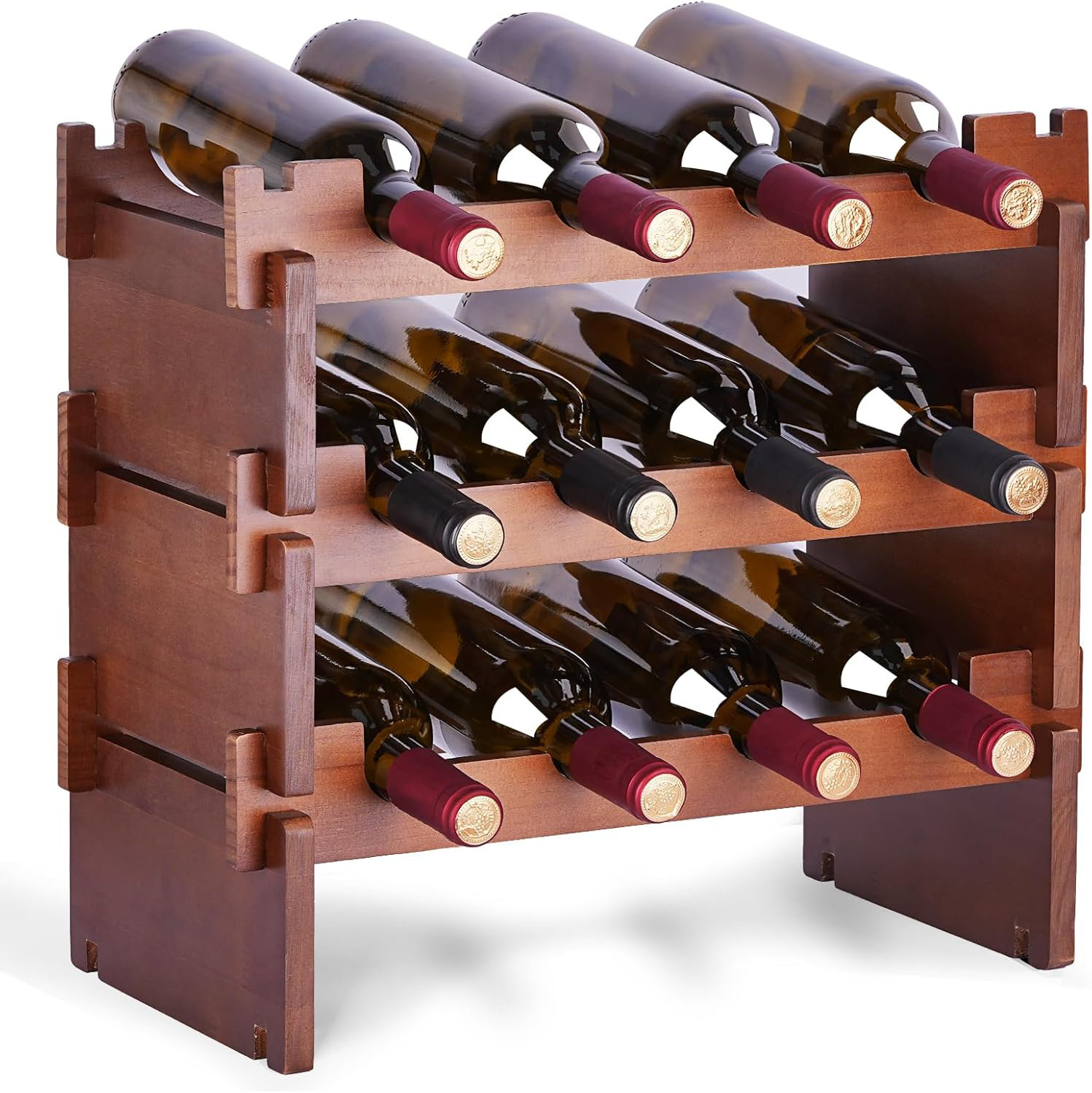 Winston Porter 12 Bottles 3-Tier Stackable Wine Racks Wooden Wine ...