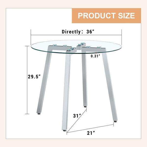 Wrought Studio™ Modern Luxurious Round Tempered Glass Dining Table with ...