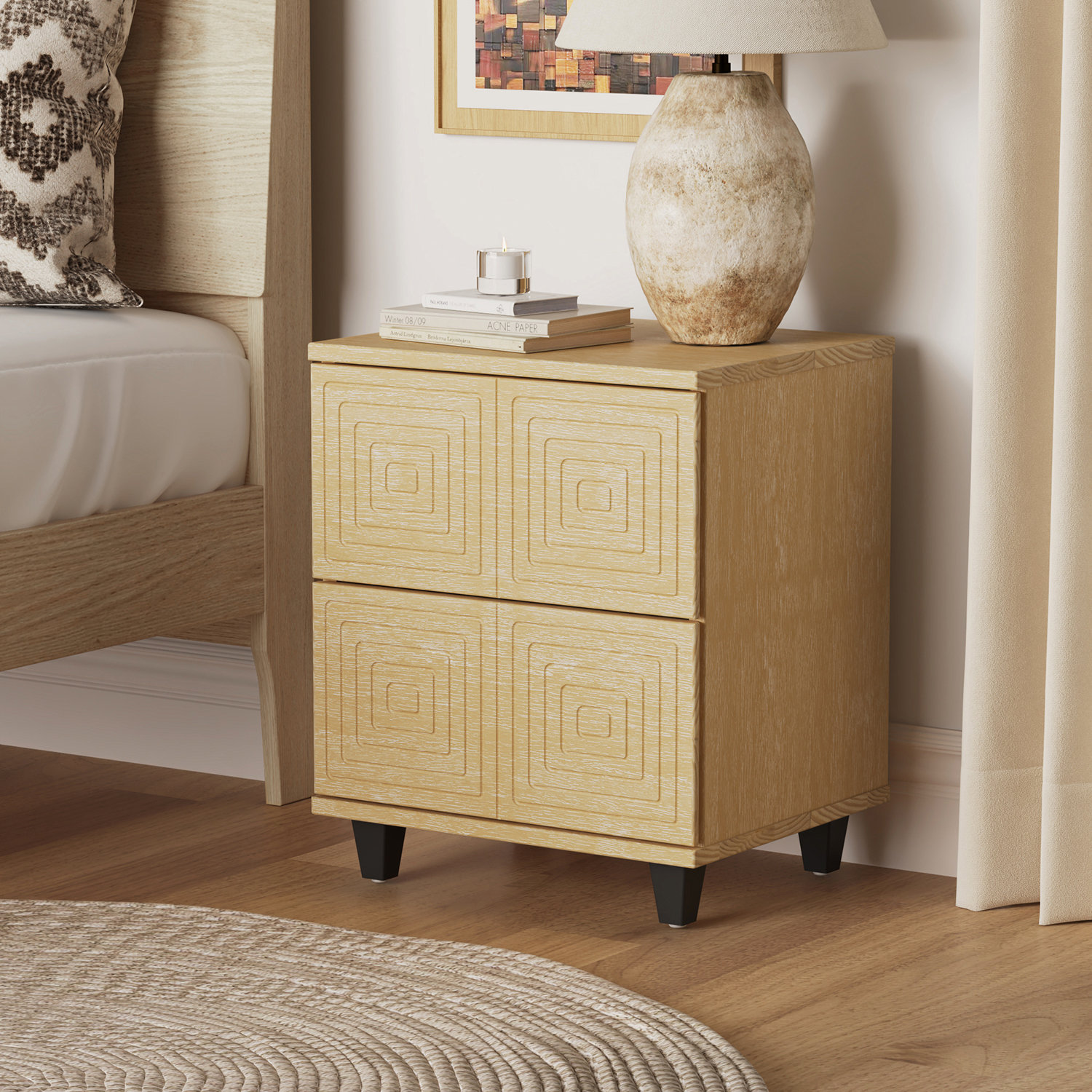 George Oliver Lohmann 18"W Geometric Detailing Nightstand with 2 - Drawer | Wayfair