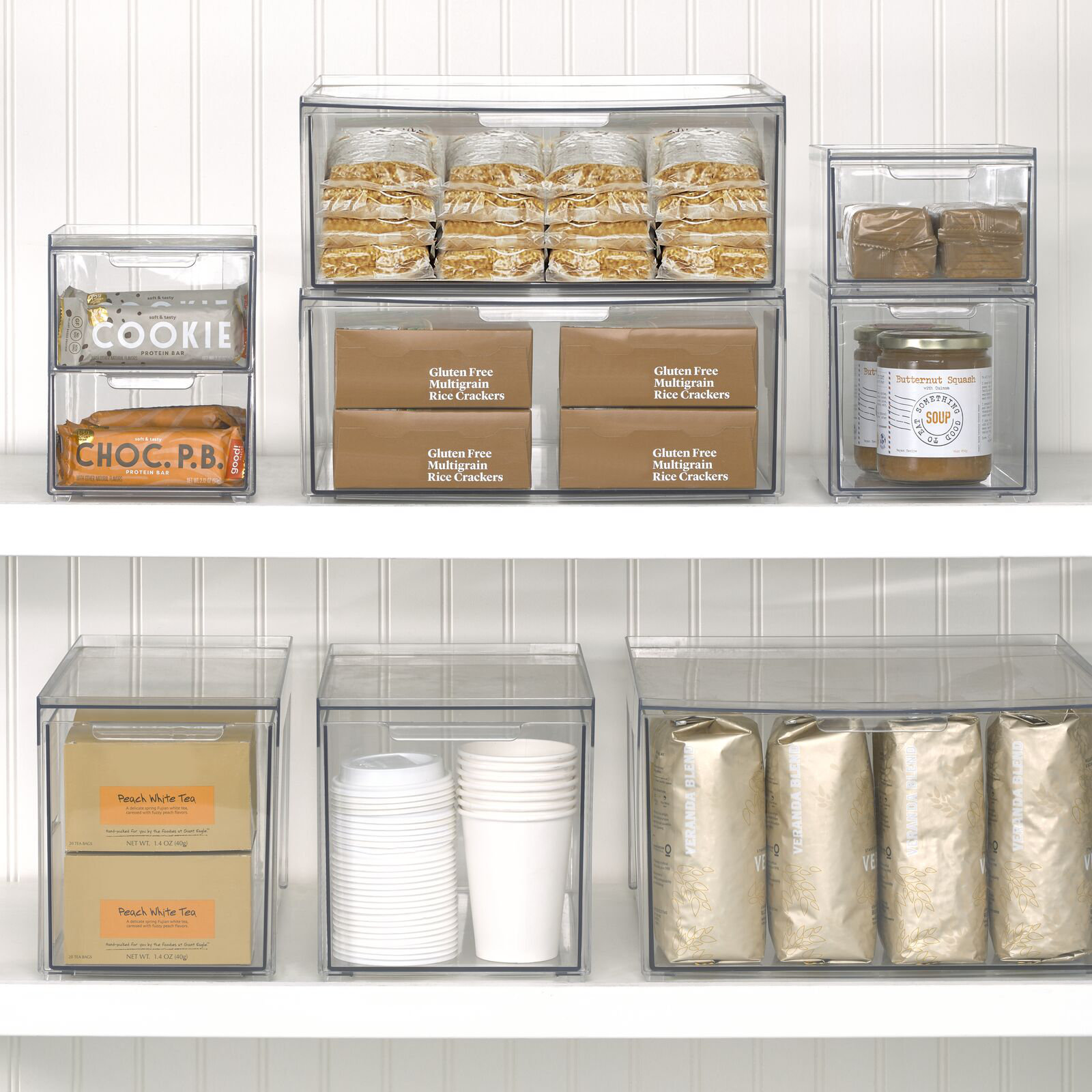 mDesign Plastic Stackable Kitchen Pantry Organizer with Drawer ...