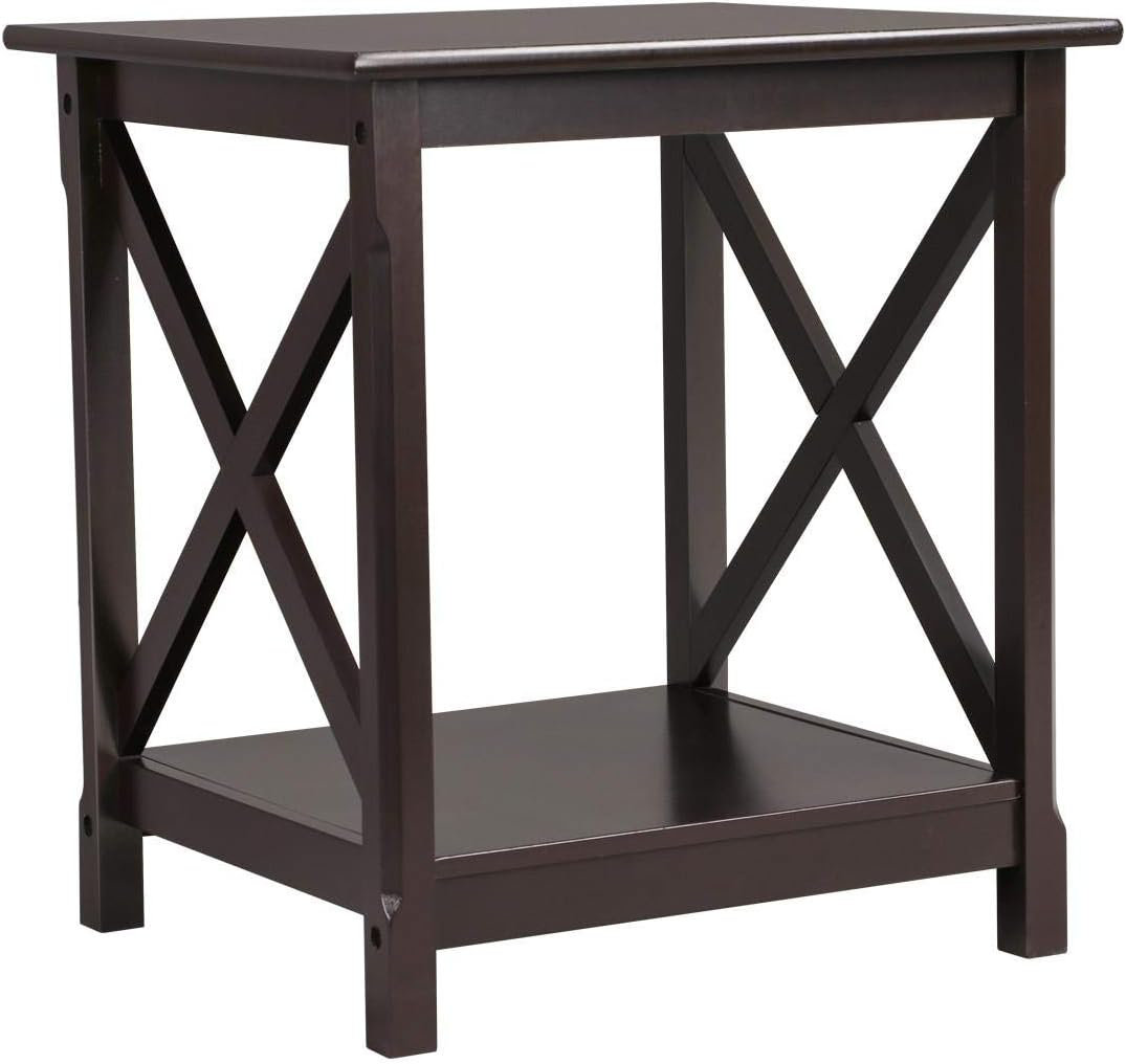 Gracie Oaks Classic X-Design End Table With Storage Shelf, 2-Tier ...