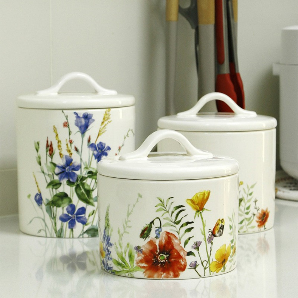 MESEVEN Ceramic / Porcelain Storage Jar Set (Set of 3) | Wayfair