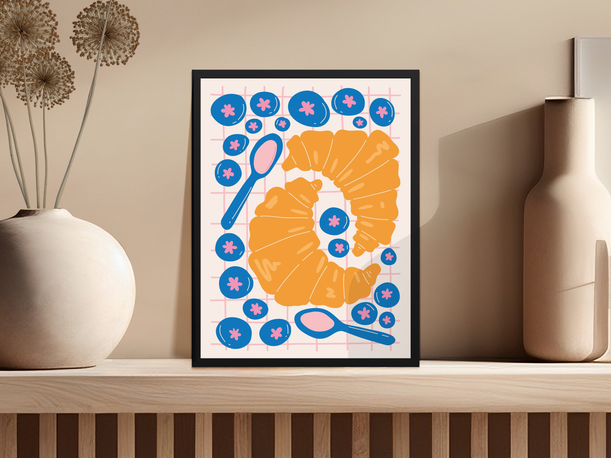 Ivy Bronx Pastry and Berries Artwork in Retro Style Art Framed Poster ...