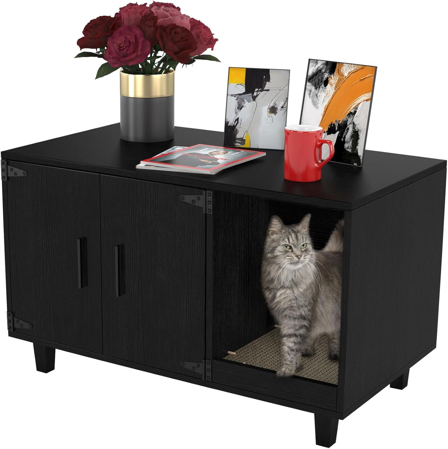 Latitude Run® Modern Wood Pet Crate Cat Washroom Hidden Litter Box ...