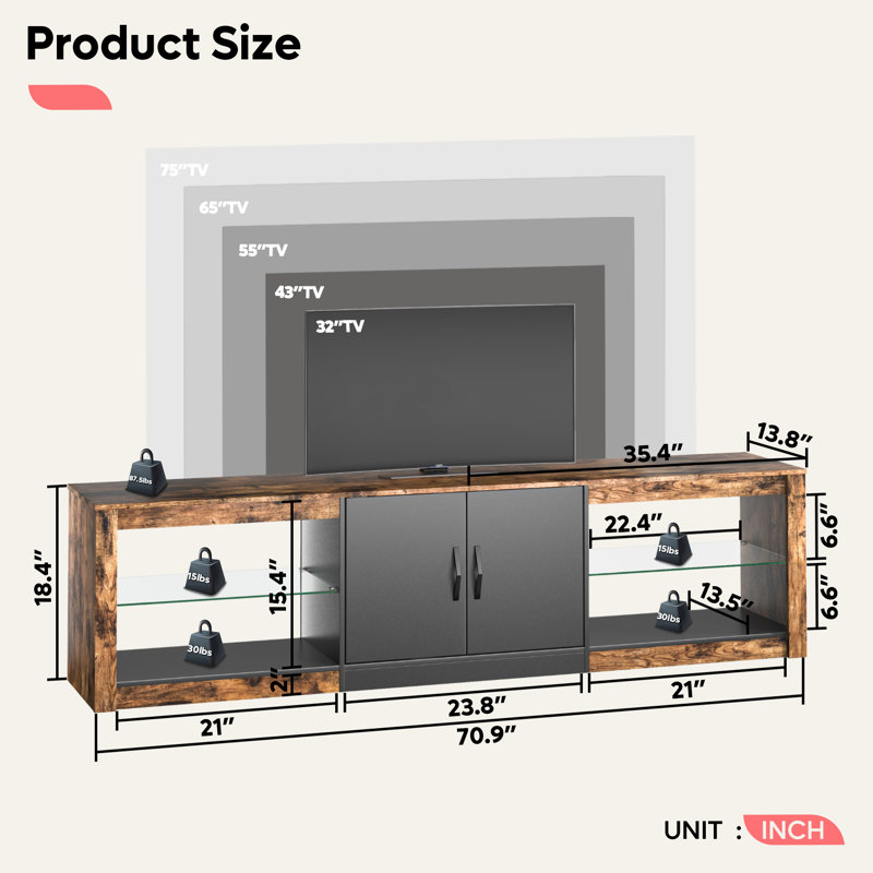 17 Stories Daisey 70" TV Stand for TVs up to 75", Media Console with ...