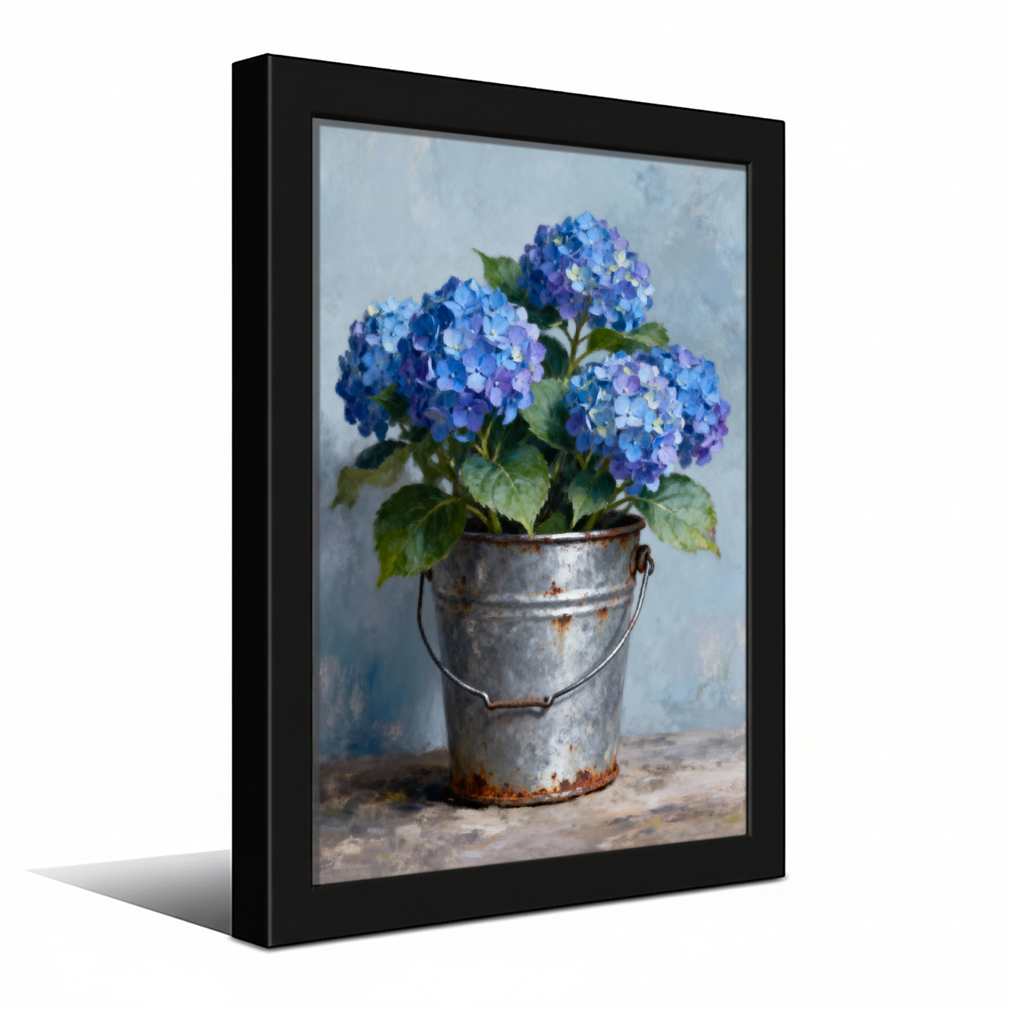 Ophelia & Co. Plants &Flowers Blue Hydrangeas In Rustic Metal Bucket ...