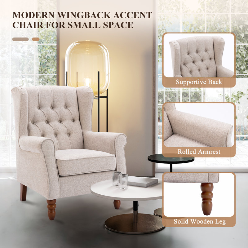 Mercer41 Button-Tufted Small Wingback Accent Chair with Rolled Arm and ...
