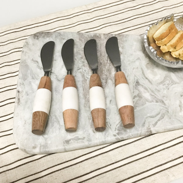 Latitude Run® Set Of 4 Stainless Steel Spreaders With Wooden And Marble ...