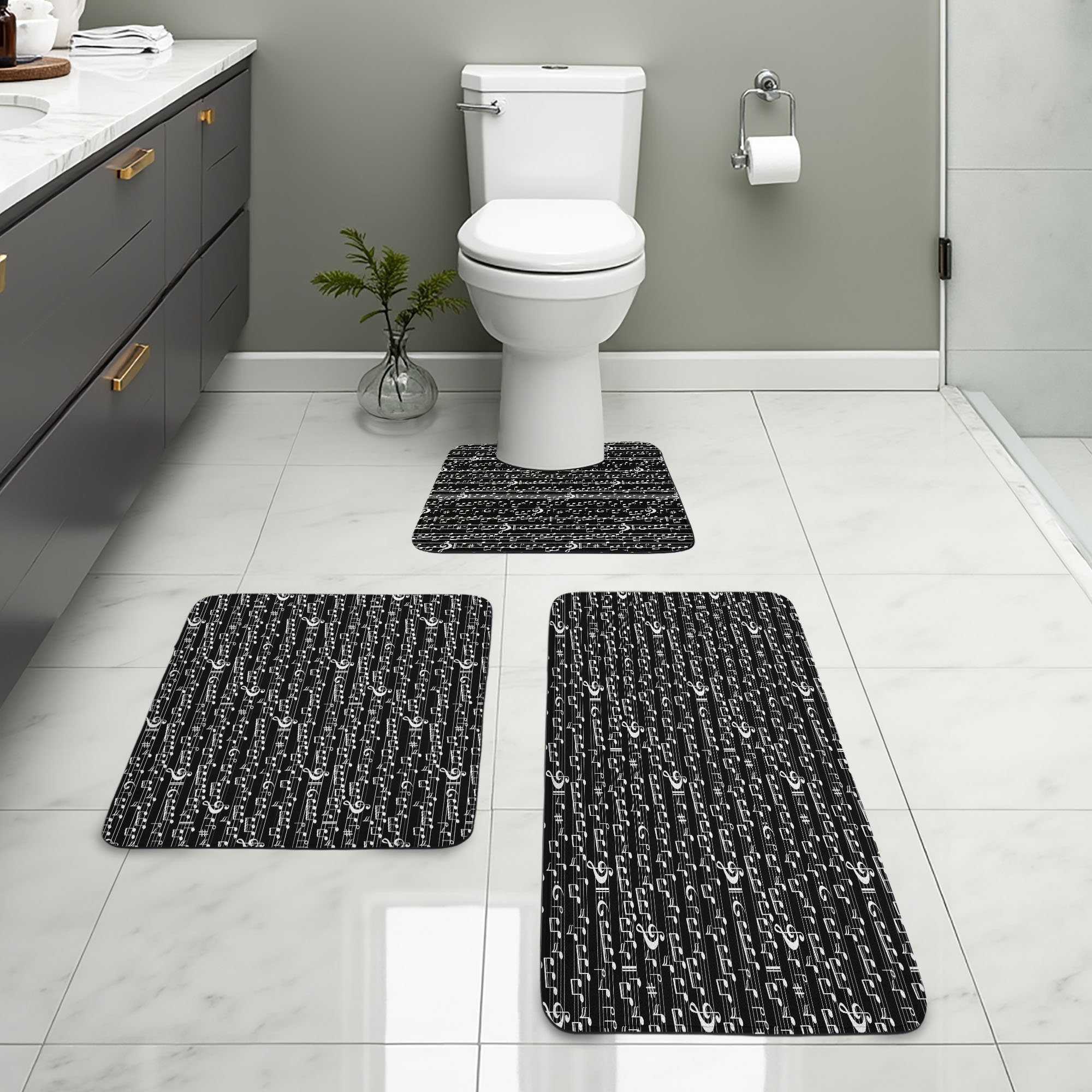 Black And White Bathroom Rug Set