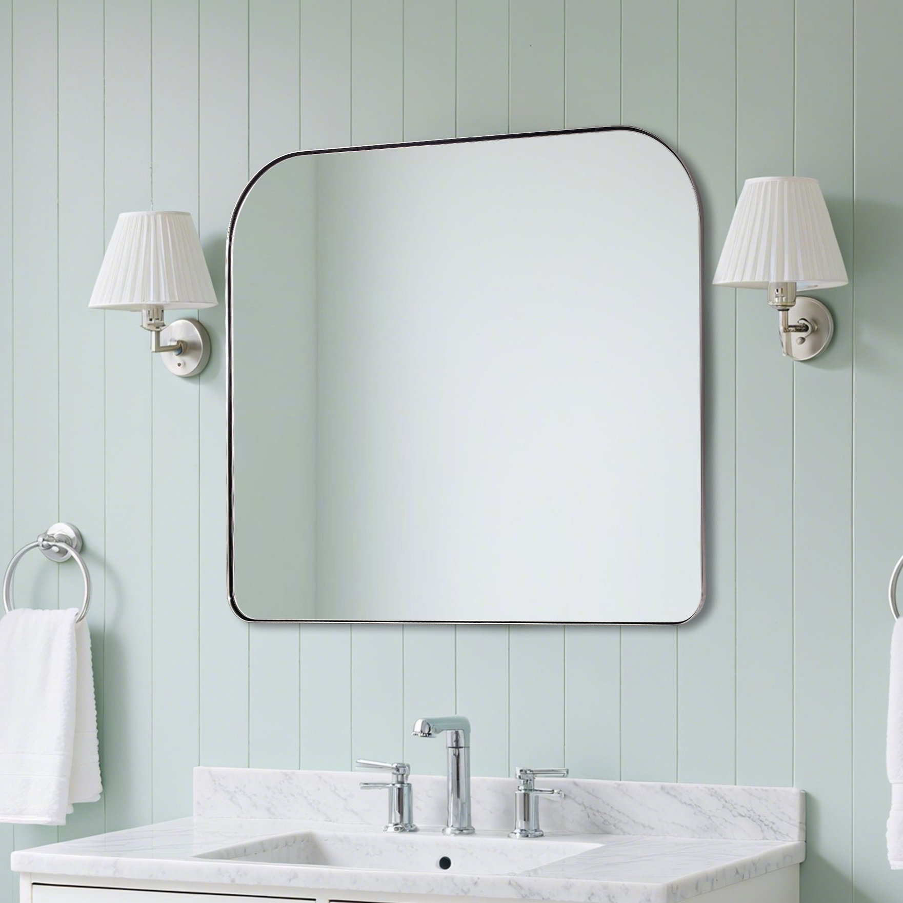 Mercer41 Wide Arch Rectangle Bathroom Wall Mirror | Stainless Steel ...