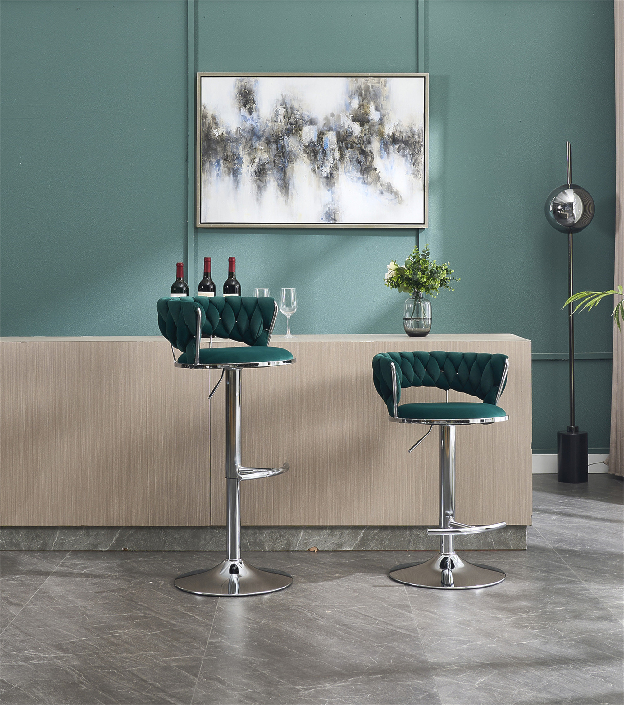 Mercer41 Set Of 2 Bar Stools,With Chrome Footrest And Base Swivel ...