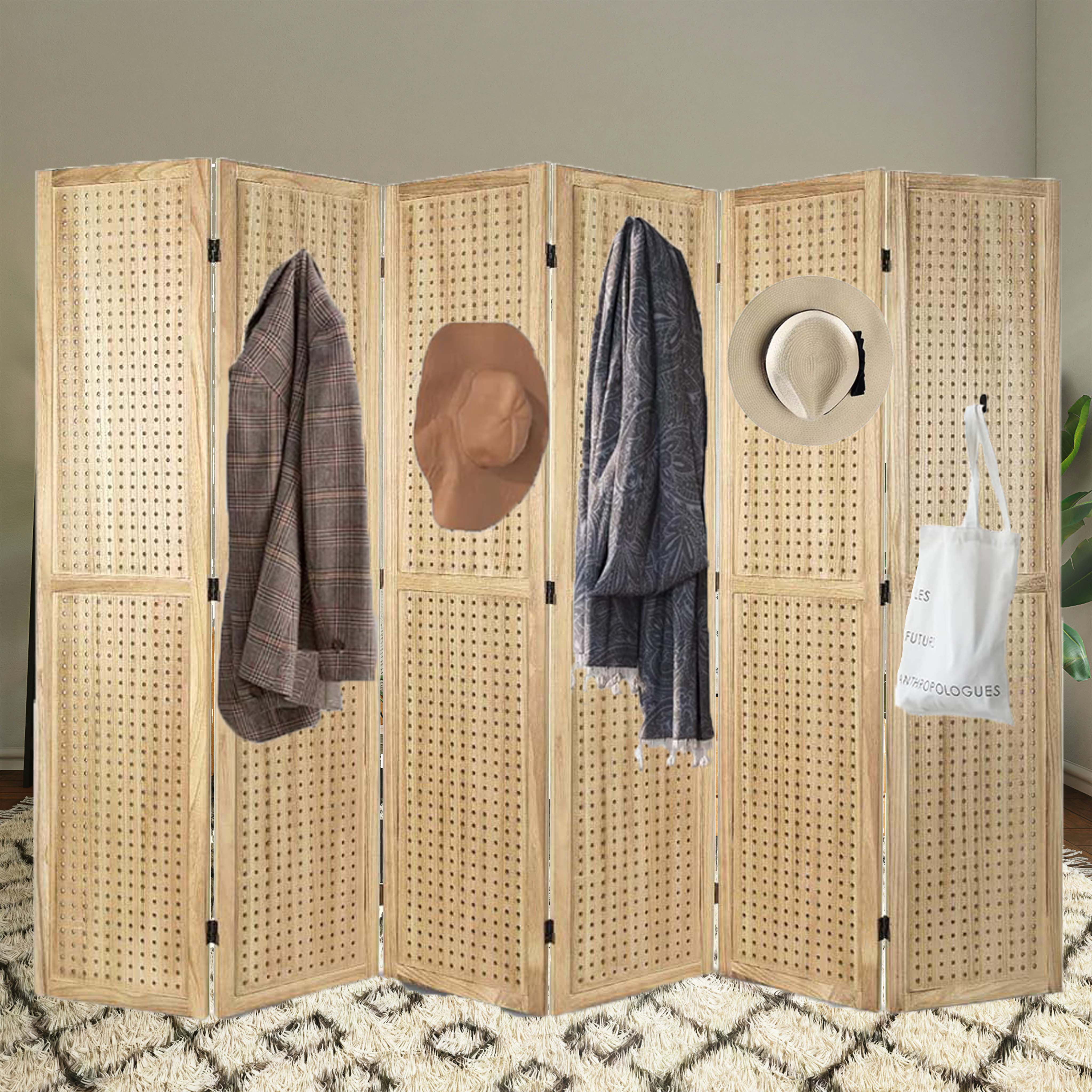 Gracie Oaks Wood Room Divider Pegboard Display Folding Privacy Screen ...