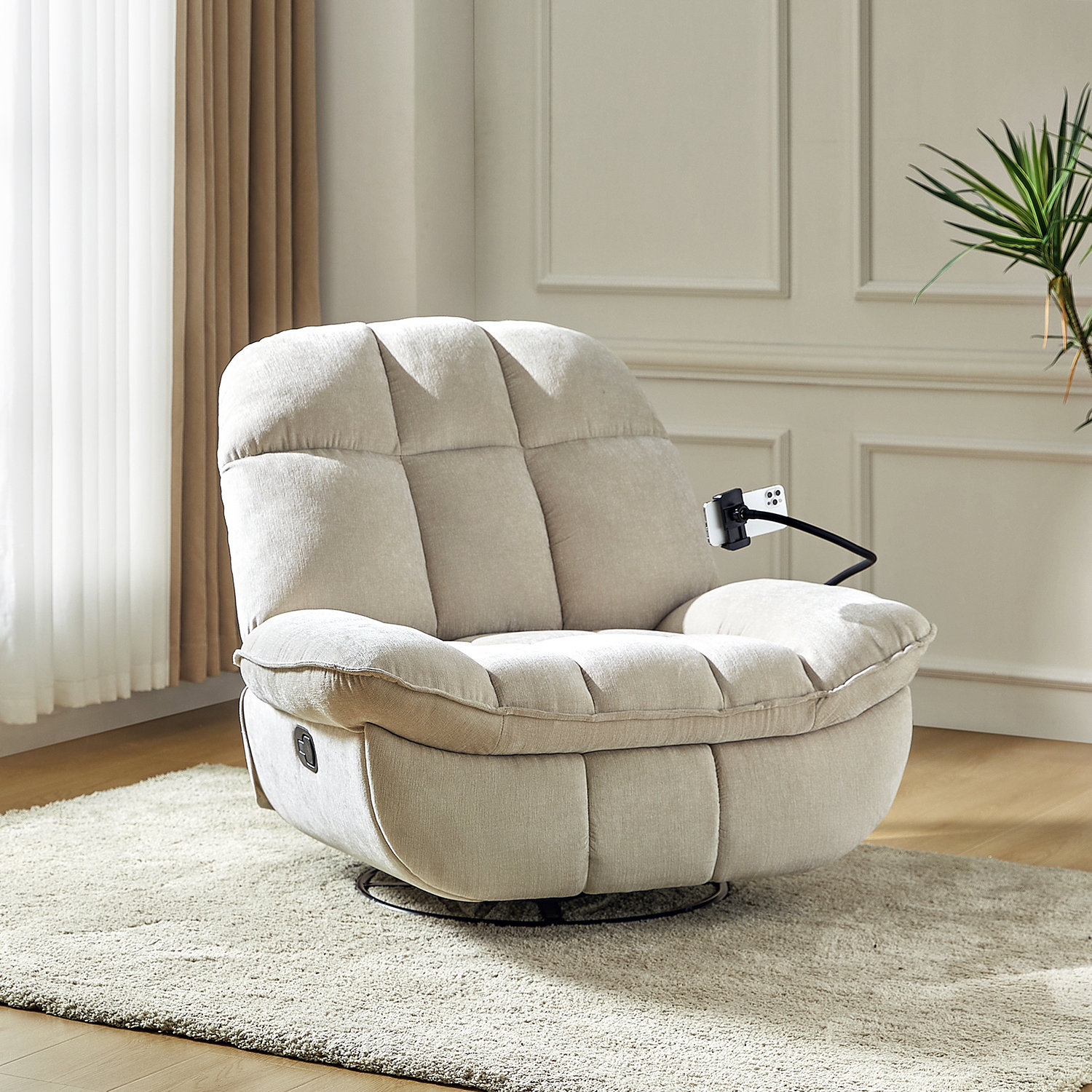 Trule Jace Modern Upholstered Manual Swivel Rocker Recliner with Phone ...