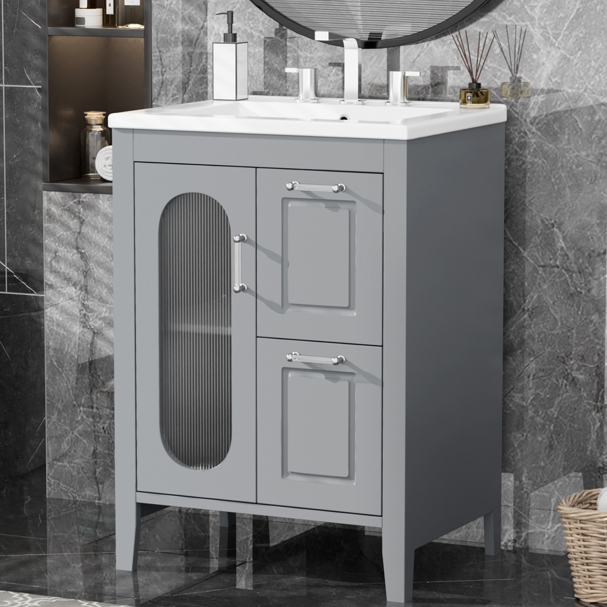 Winston Porter Meuble-lavabo simple autoportant 24 po avec plateau en ...