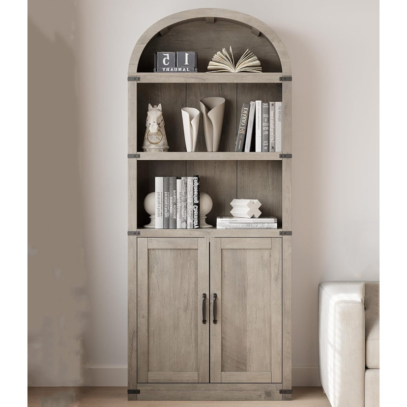 Gracie Oaks Arched Bookcase,tall Bookcase Farmhouse Display Storage ...