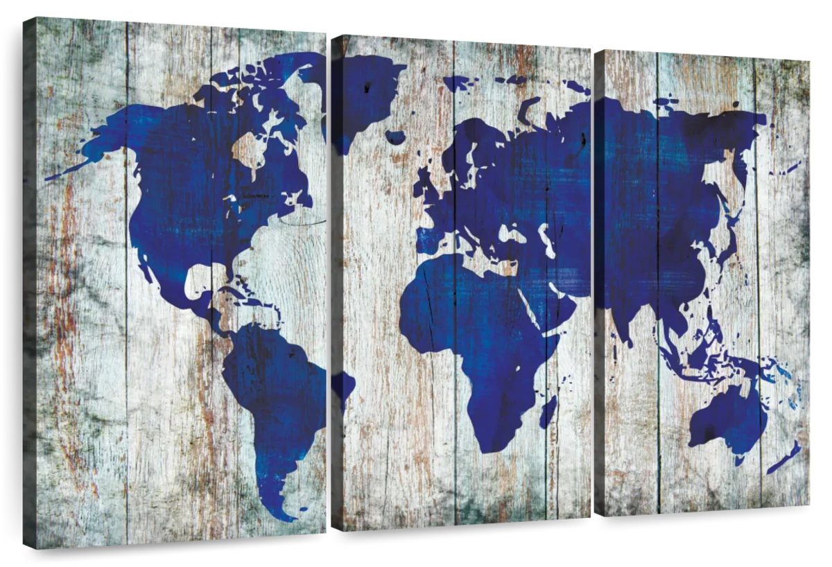 Breakwater Bay Aliaz Blue World Map On Wood | Wayfair