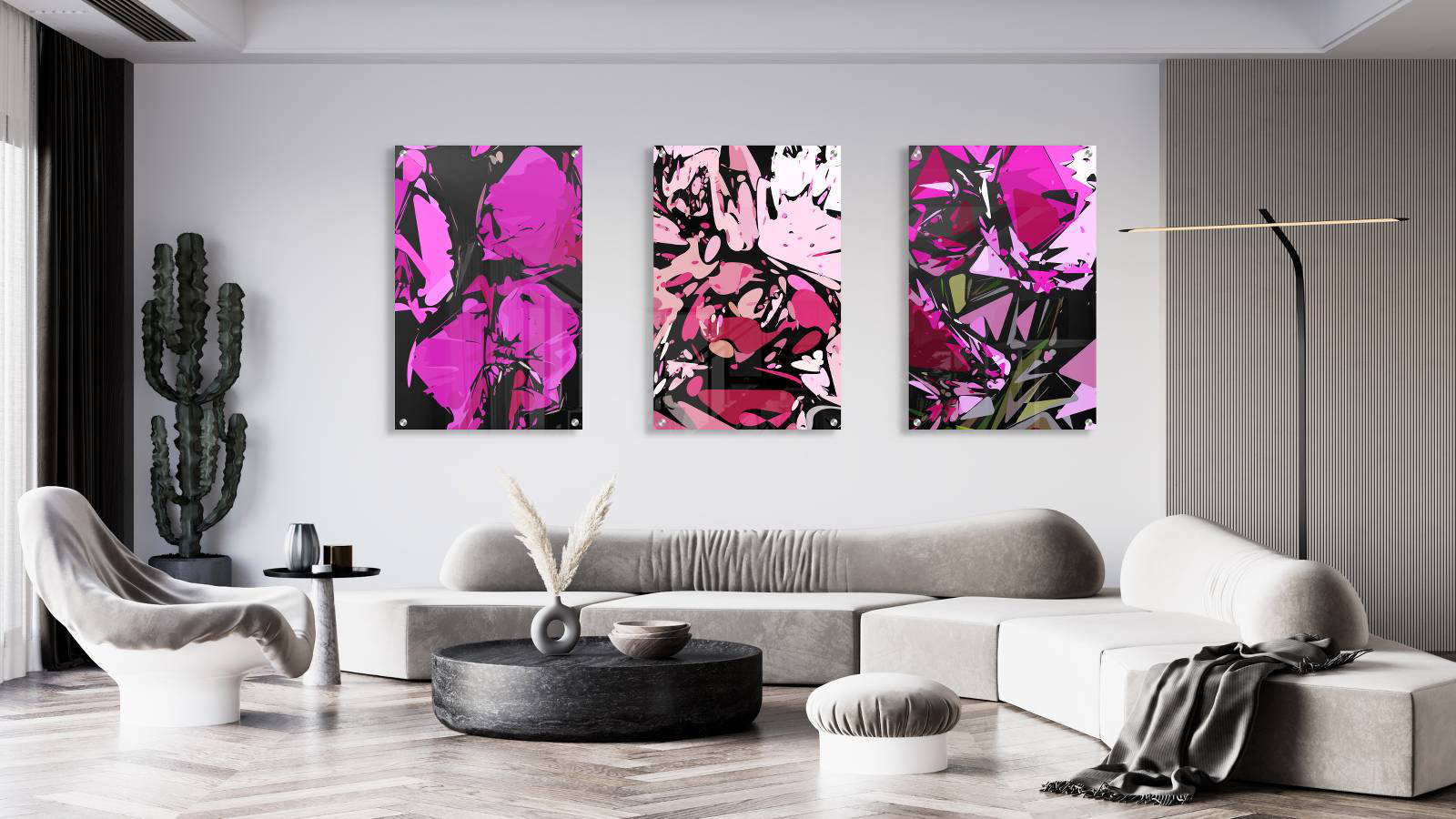 UniQstiQ Pink Floral Pattern Set of 3 Prints Modern Wall Art Modern ...