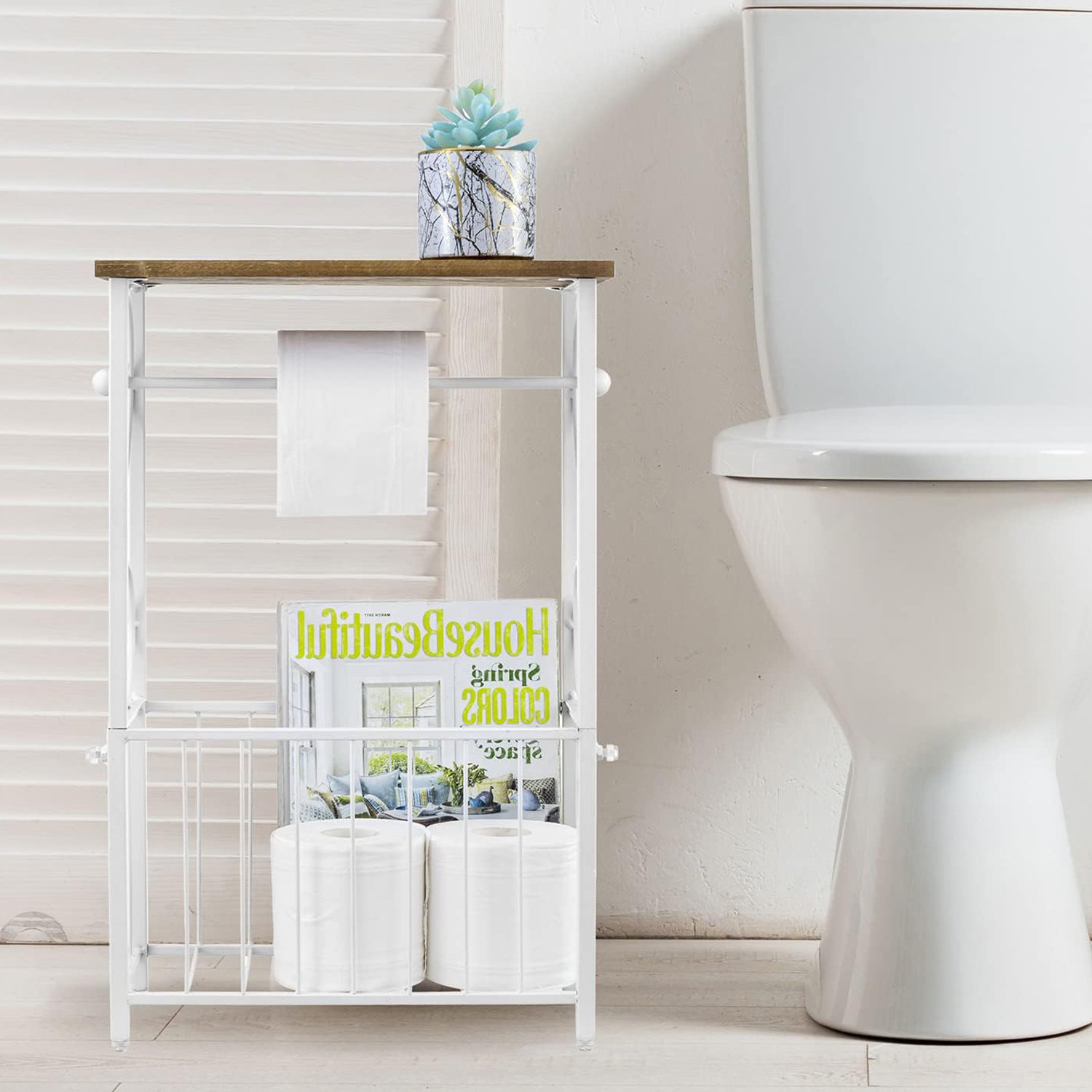 Williston Forge White Metal Bathroom Table Stand Storage Shelf with ...