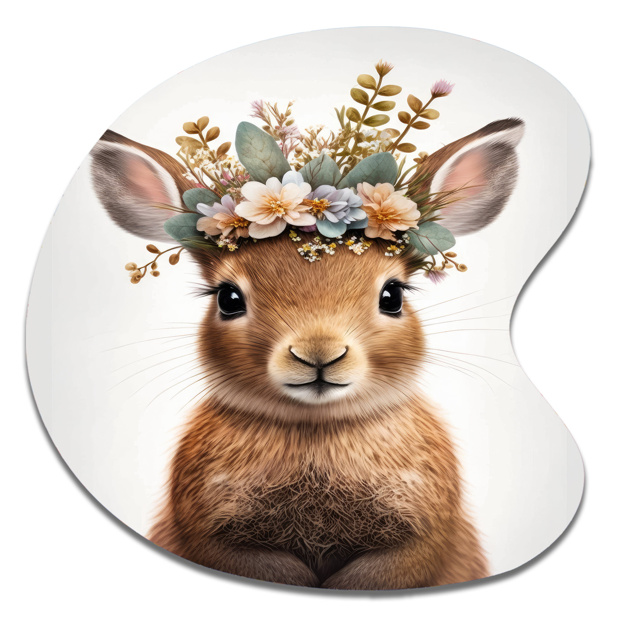 August Grove® Cute Baby Rabbit With Floral Crown I - Rabbit Drop Shape ...