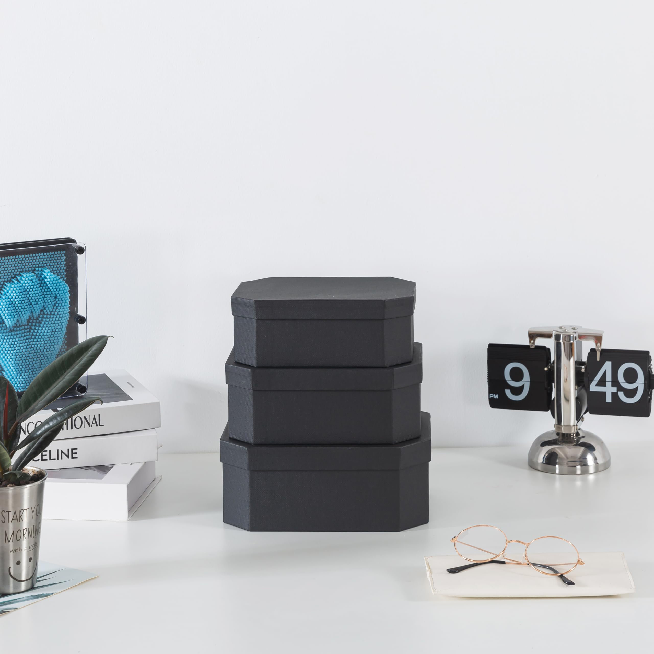 Ebern Designs Octagonal Textured Decorative Storage Boxes, Set Of 3 ...