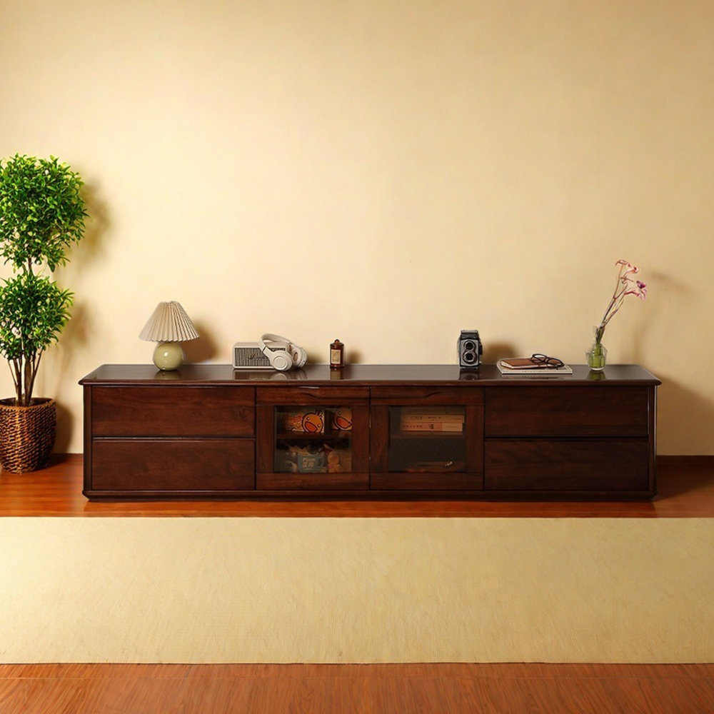 The Invincibles home Modern solid wood TV stand with glass door | Wayfair